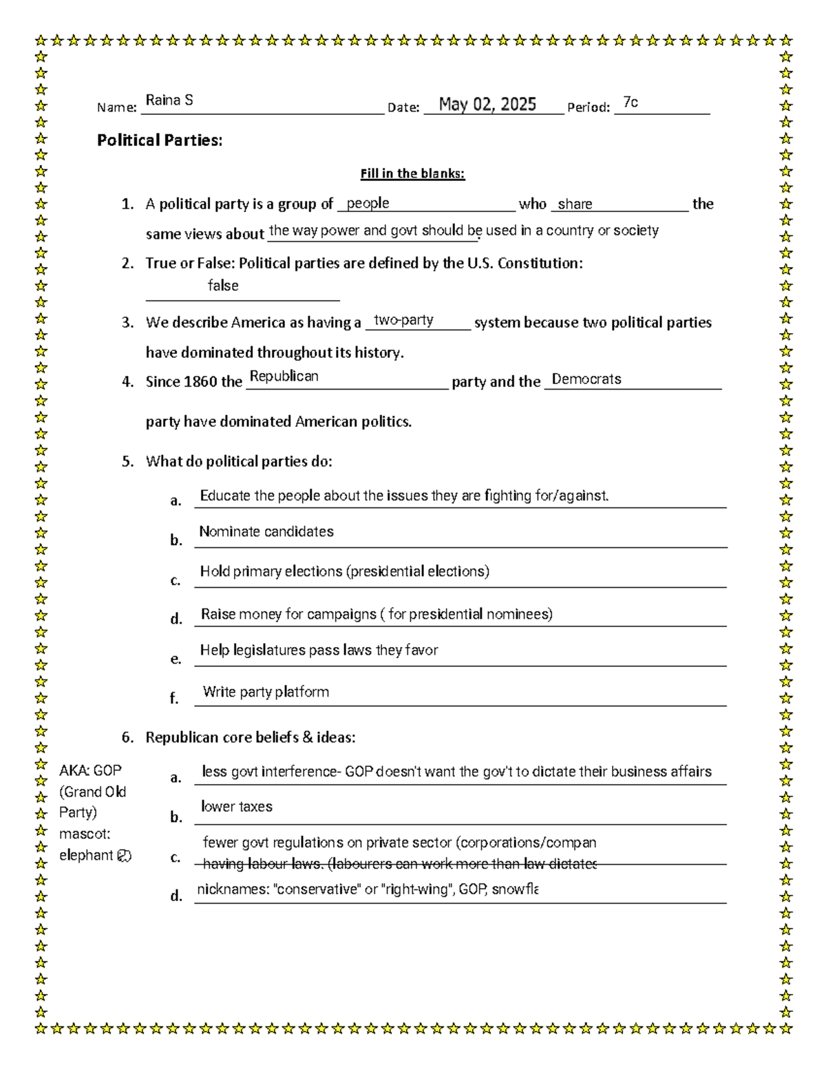 Political Parties: Overview and Key Concepts Quiz (S7C) - Studocu