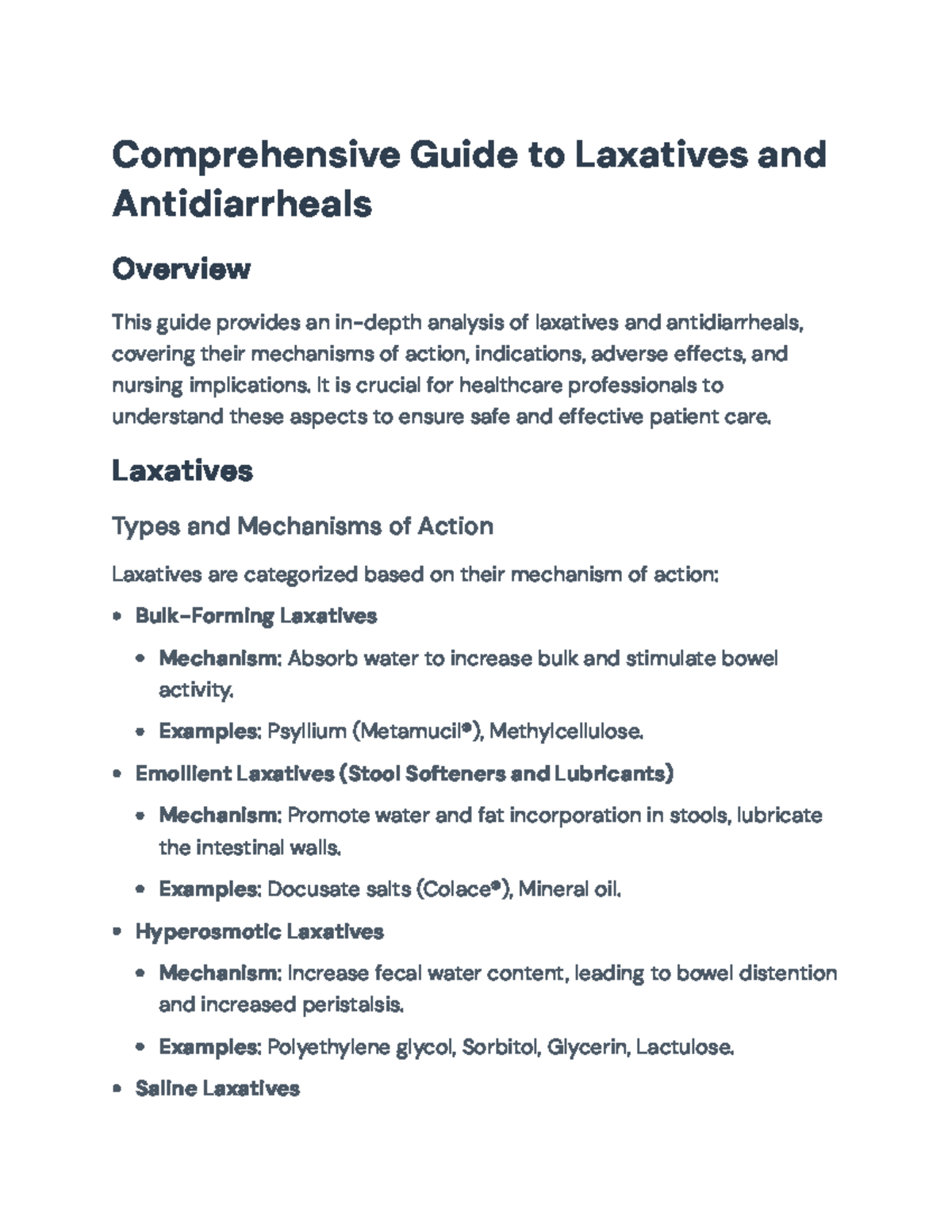 Comprehensive Guide on Laxatives and Antidiarrheals for Nursing Care ...