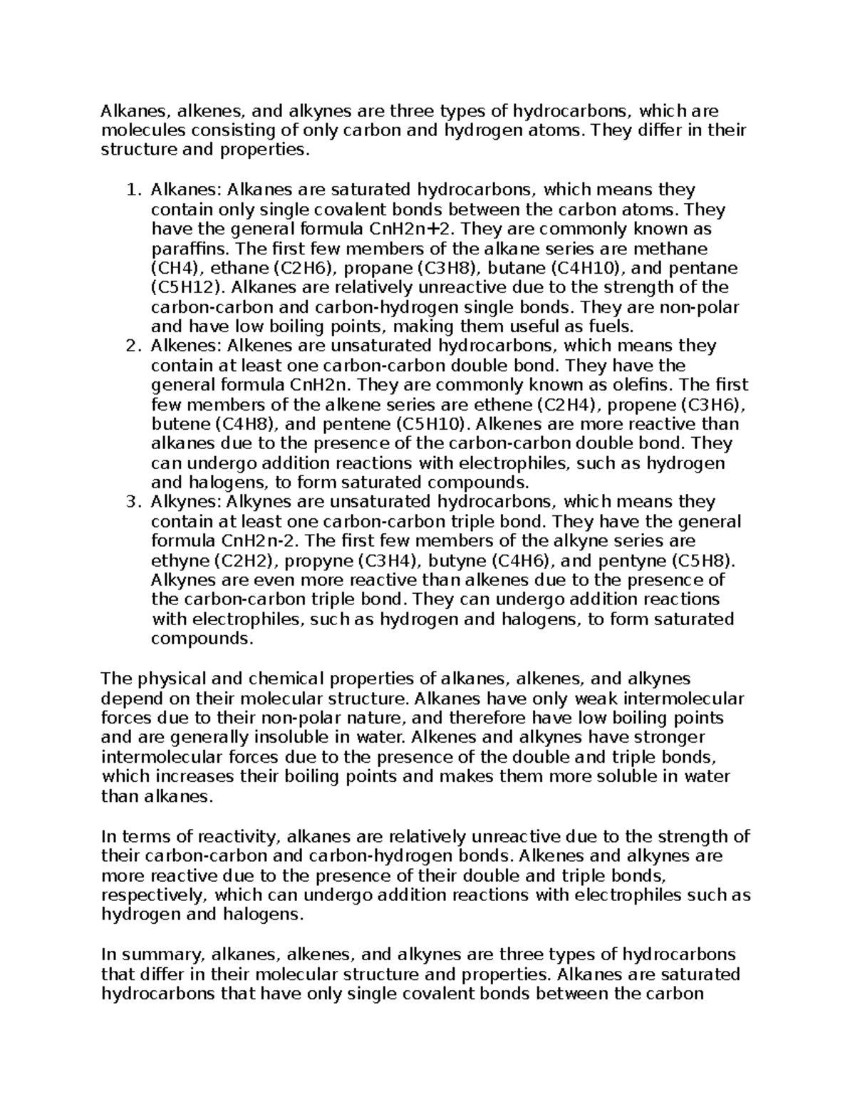 Hydrocarbons Overview: Alkanes, Alkenes, and Alkynes Explained - Studocu