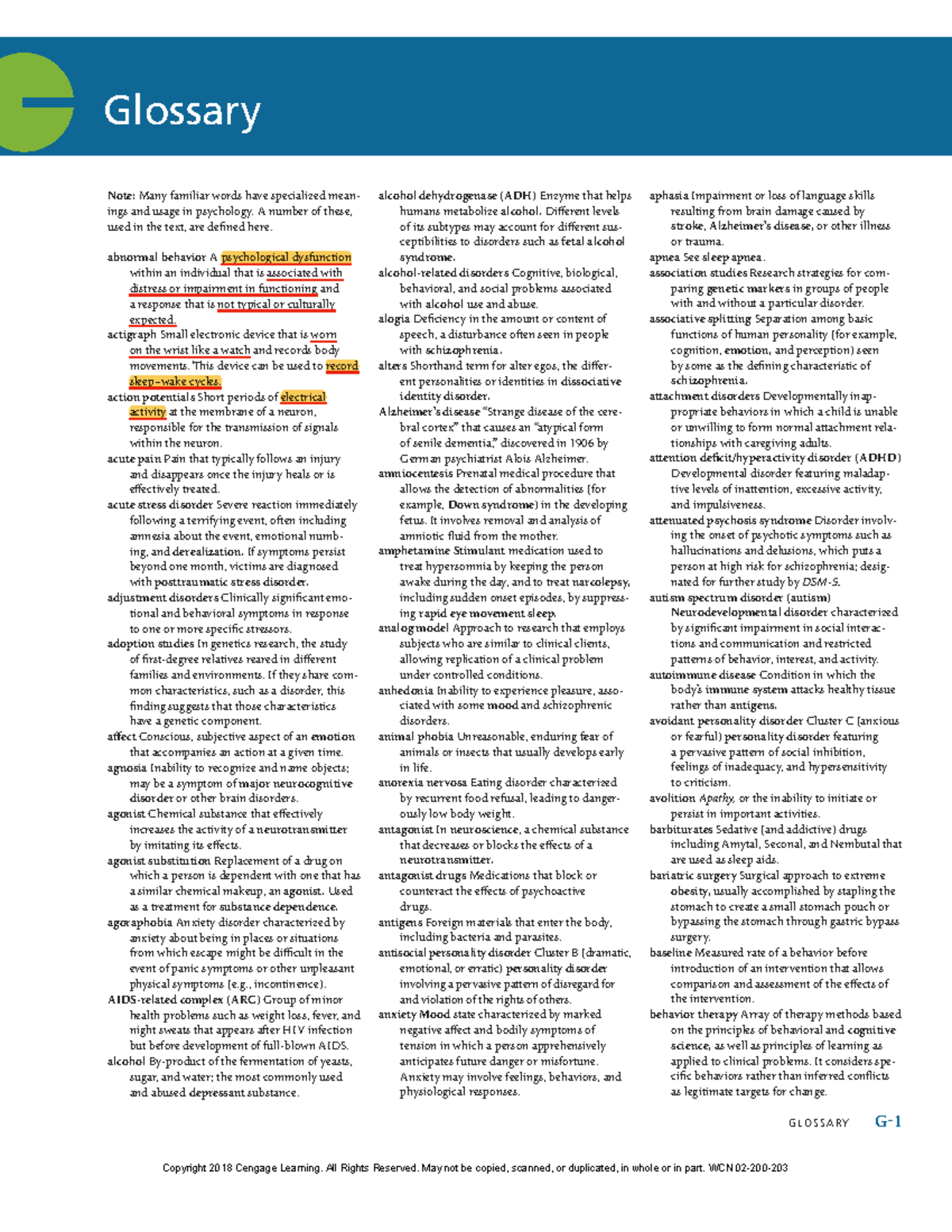 Psychology Glossary: Key Terms and Definitions for PSY 101 - Studocu