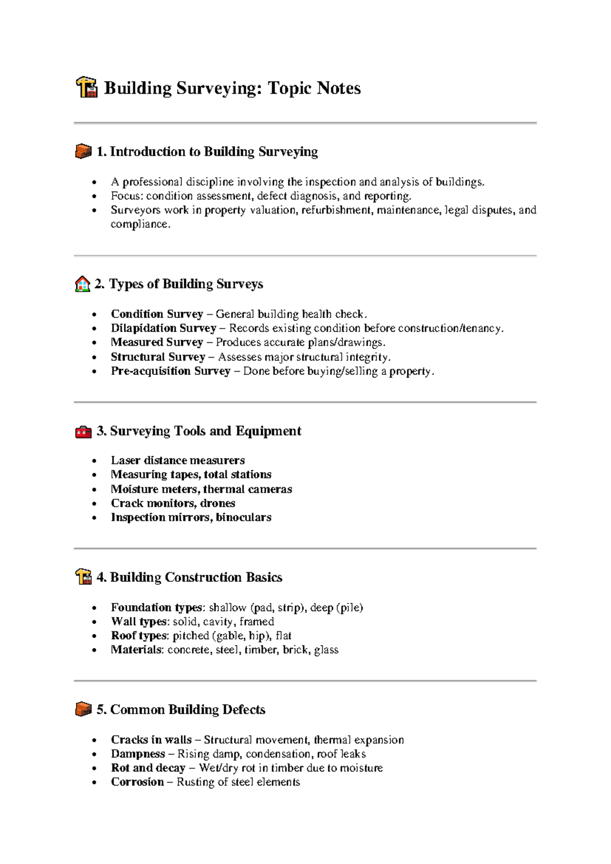 Building Surveying: Topic Notes & Overview for Course BS101 - Studocu