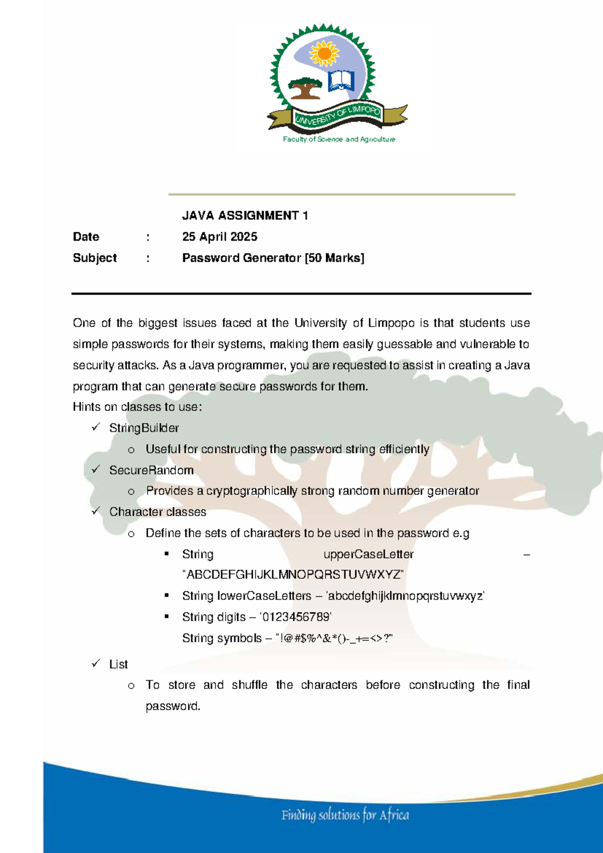 Java Assignment 1: Secure Password Generator for Students - Studocu