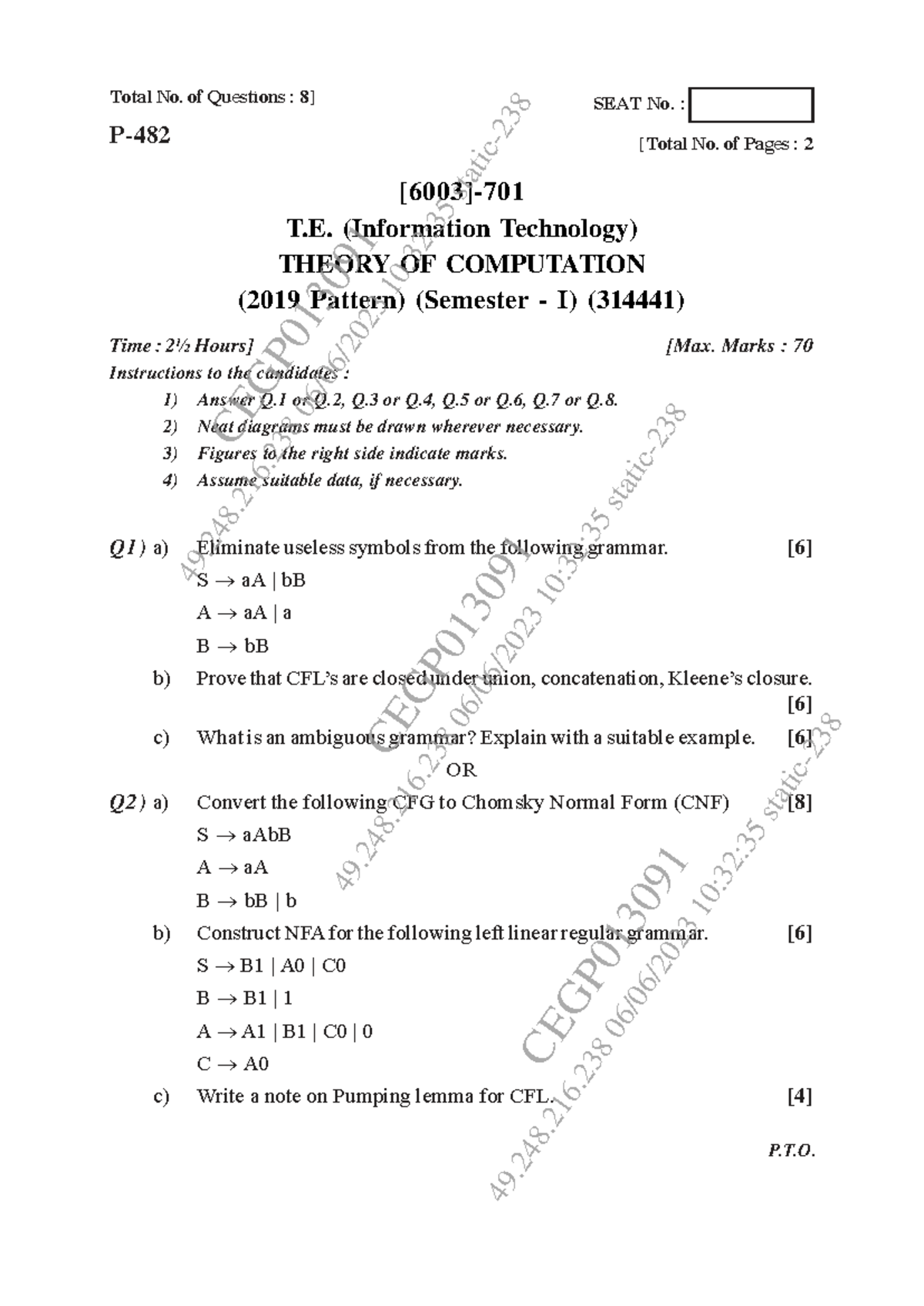 T.E. (Information Technology) Theory of Computation Exam Notes (2019 ...