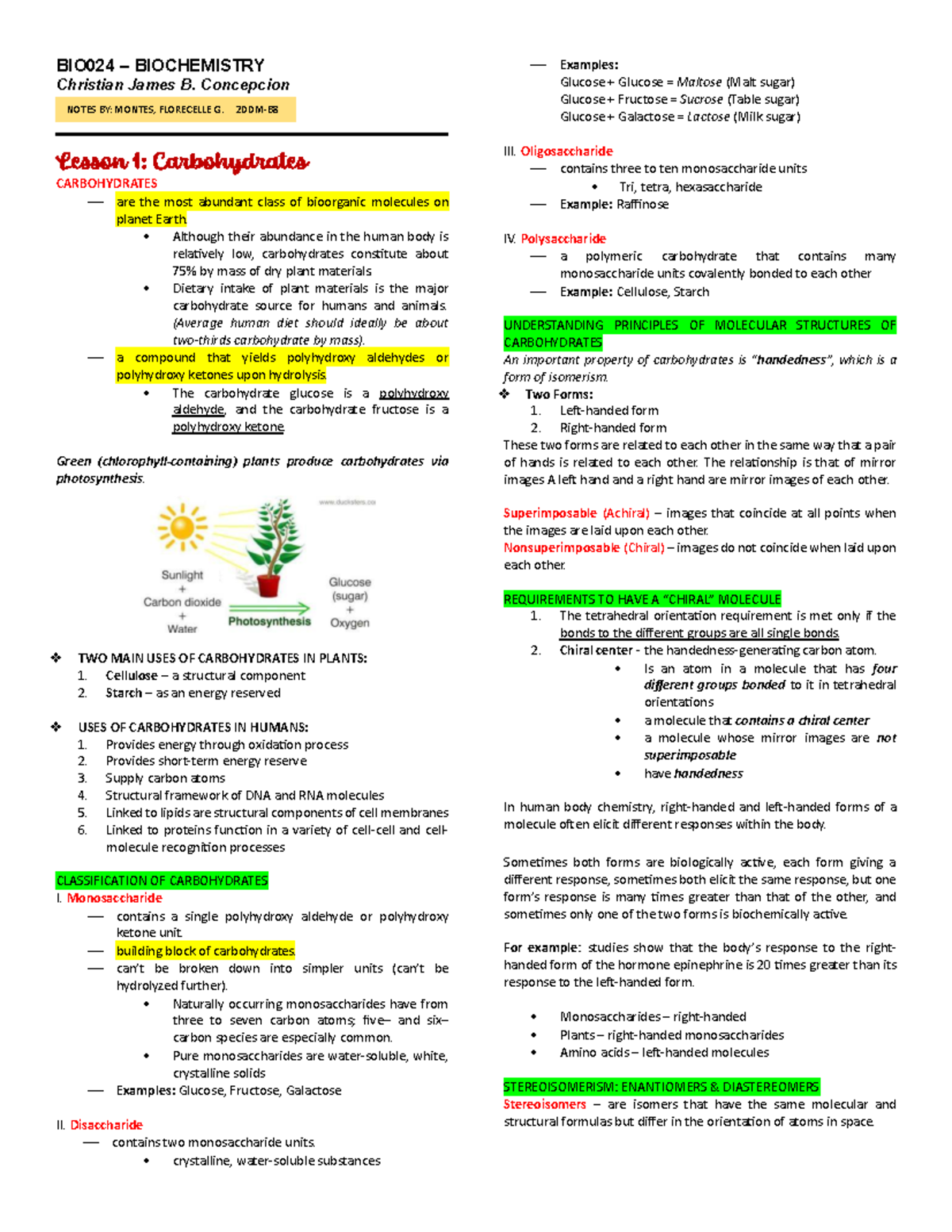 BIO024 BIOCHEMISTRY: Lesson 1 - Carbohydrates Overview and Key Concepts ...