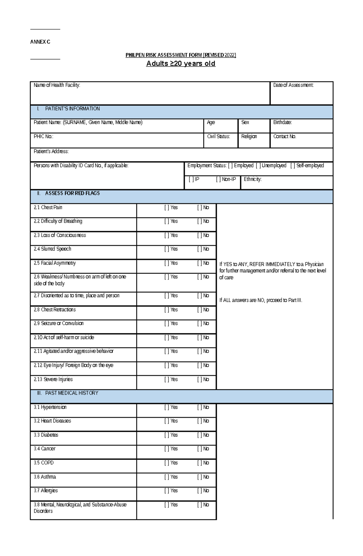 Phil PEN Plus Risk Assessment Form (Revised 2022) - Studocu