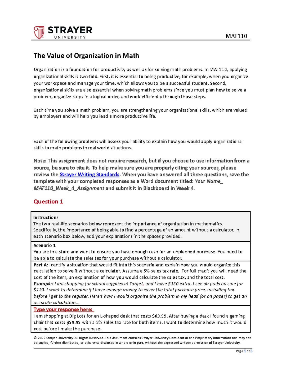 MAT Week 4 Assignment - Scenarios - The Value of Organization in Math ...