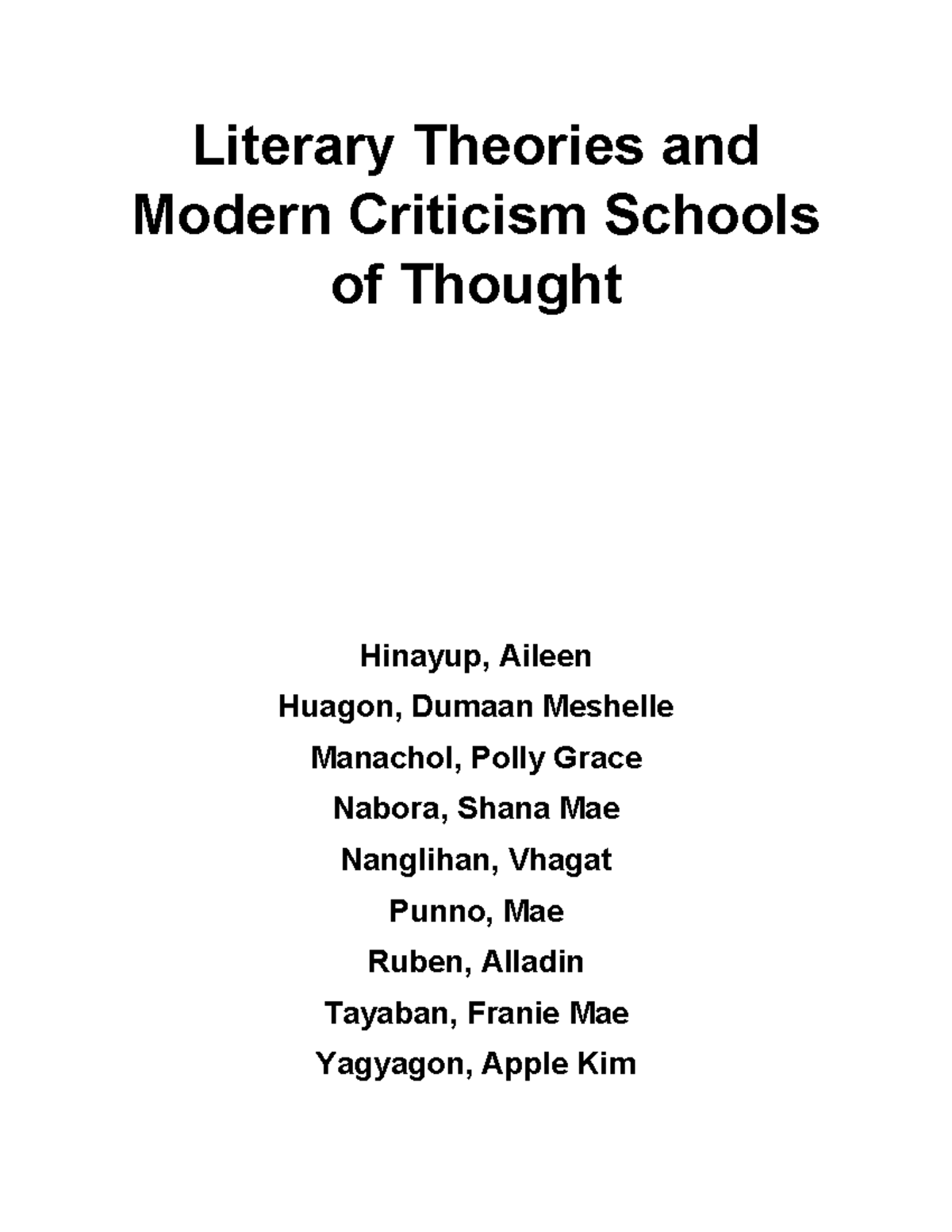 Literary Theories & Modern Criticism: A Comprehensive Overview - Studocu