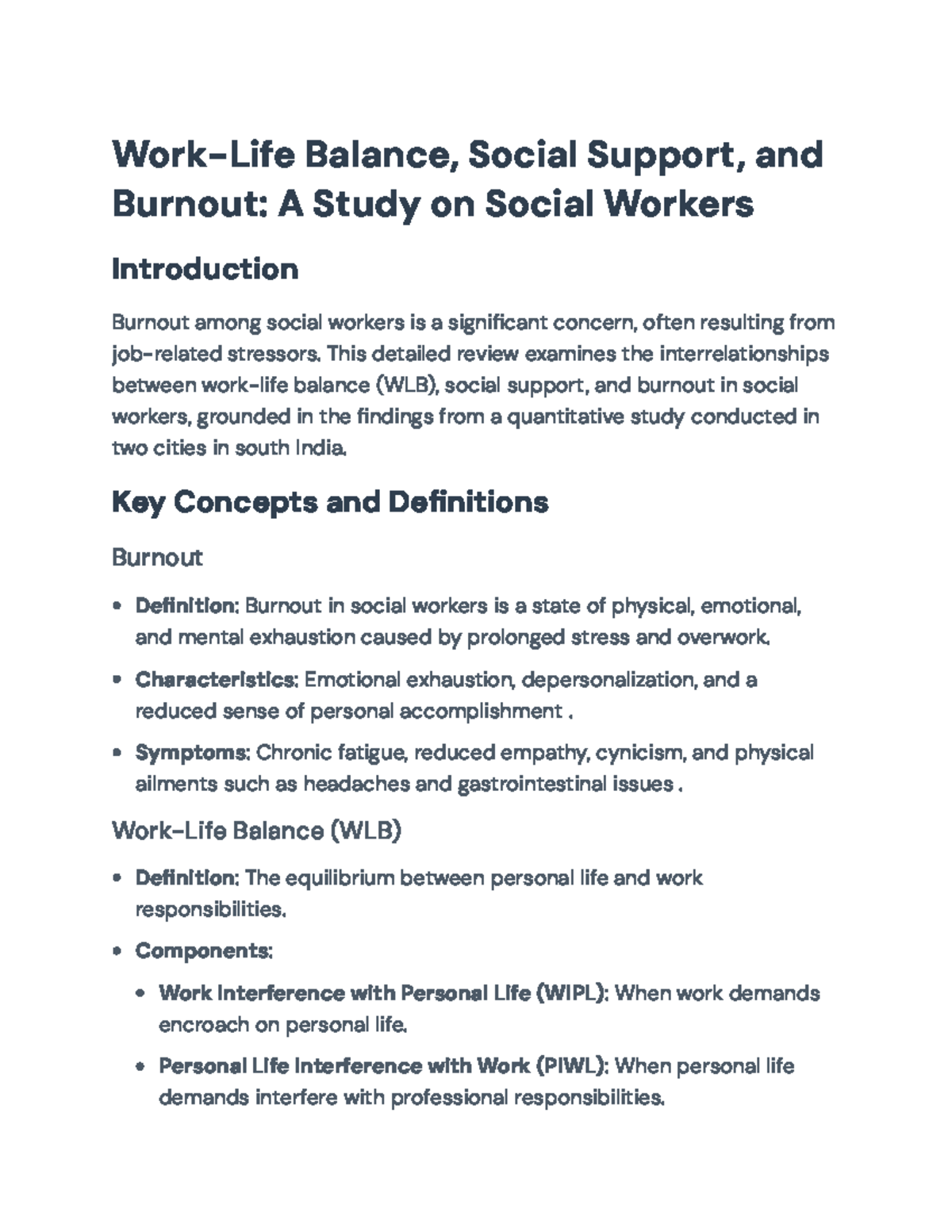 SWK 501: Work-Life Balance, Burnout, and Social Support in Social ...