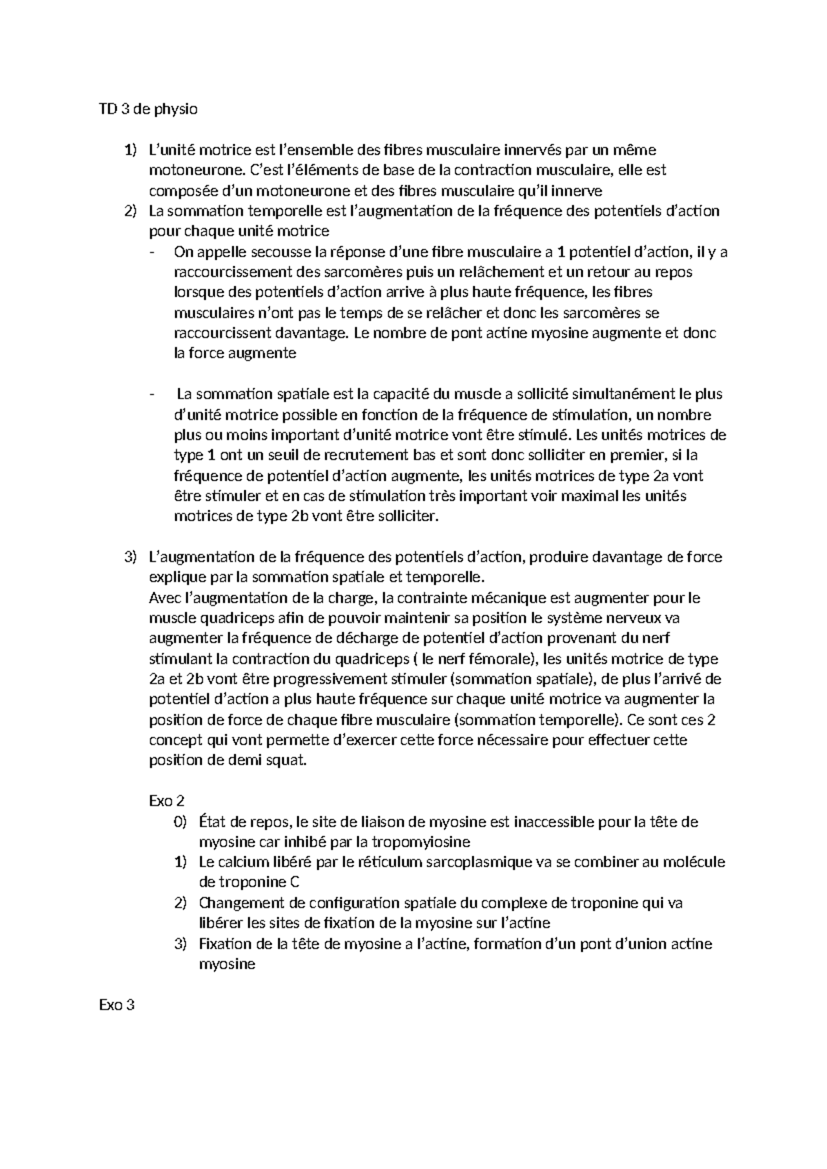TD 3 de Physio: Contraction Musculaire et Unités Motrices - Studocu