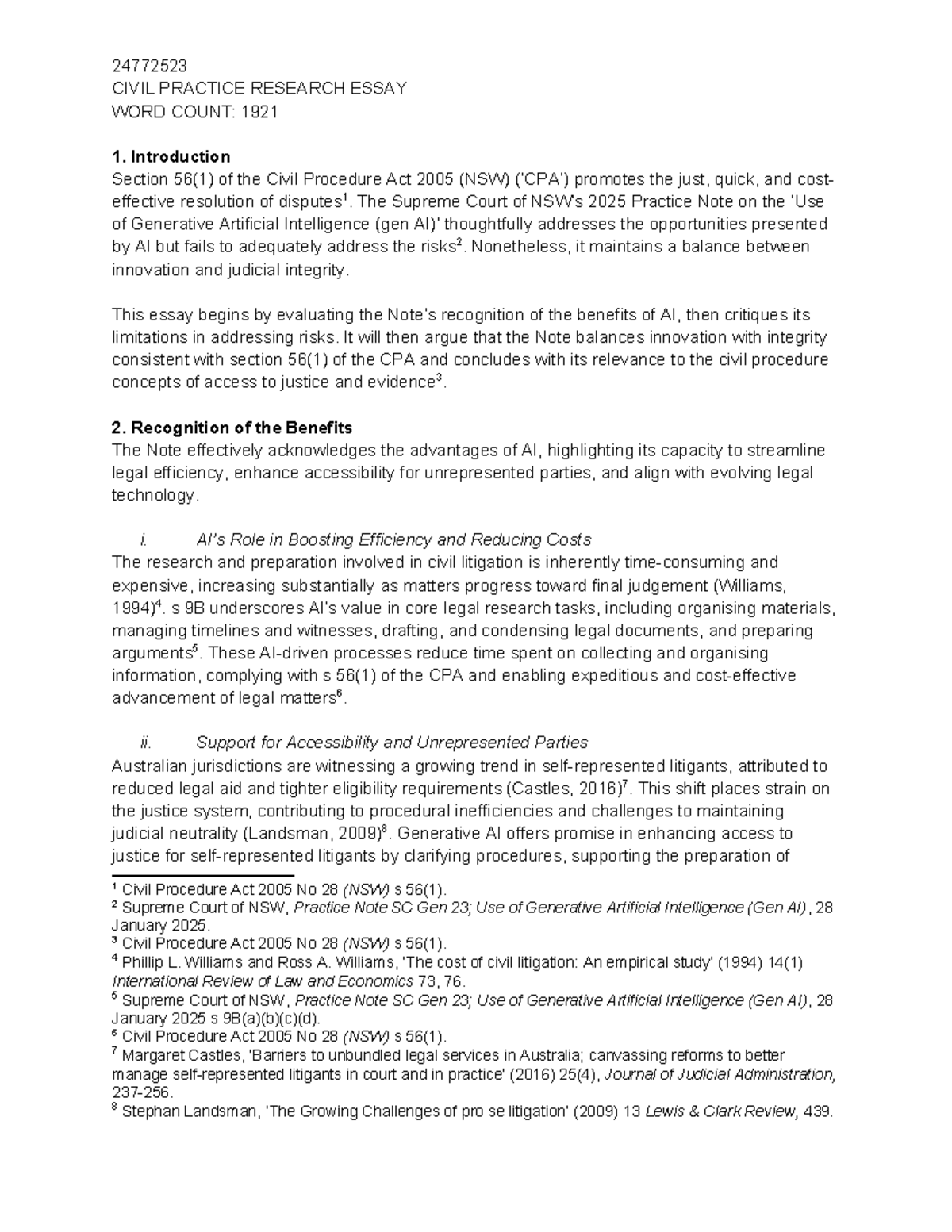 24772523 CIVIL PRACTICE RESEARCH ESSAY ON AI IN LEGAL PROCEEDINGS - Studocu