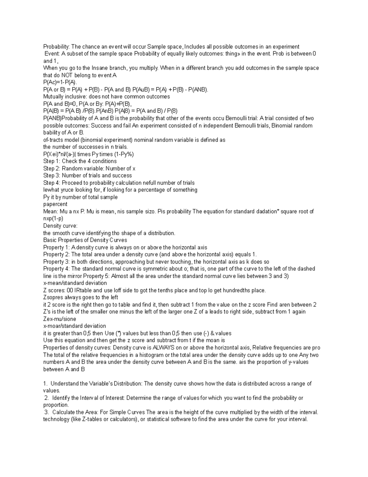 Stats Cheat Sheet: Probability Concepts and Density Curves - Studocu