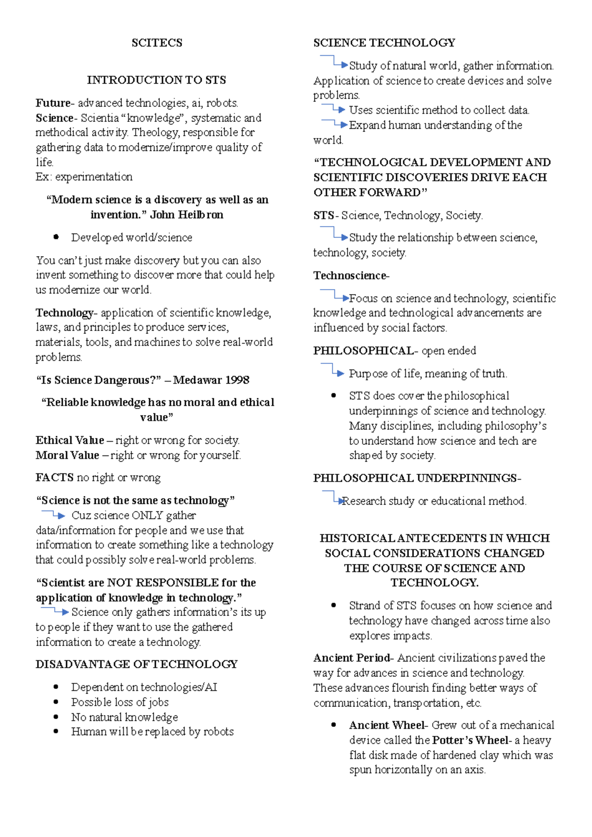 Scitecs reviewer - SCIENCE AND TECHNOLOGY - SCITECS INTRODUCTION TO STS ...
