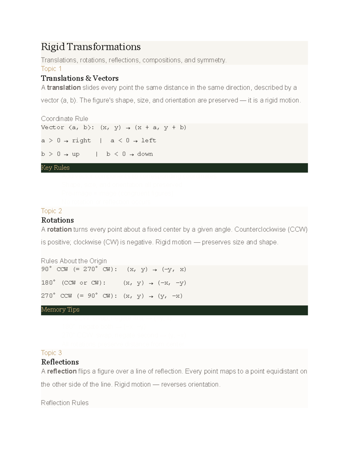 Study Guide Sem2 Geom: Rigid Transformations & Triangle Congruence ...