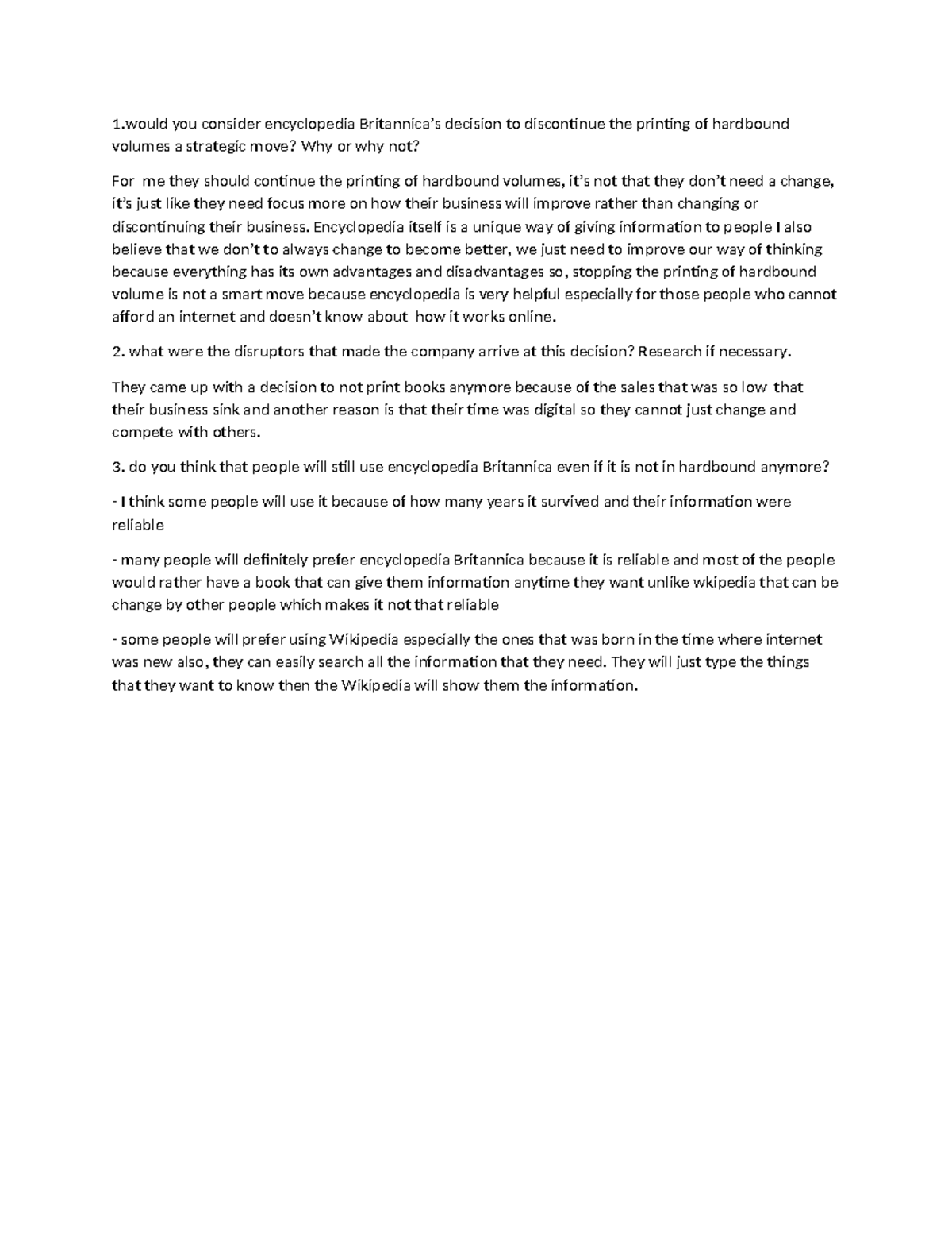 04 Task Performance 1 - Encyclopedia Britannica's Strategic Decision - Studocu