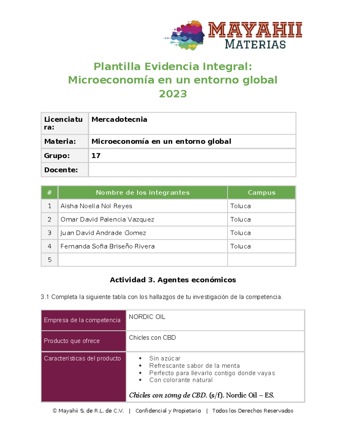 Plantilla de Evidencia Integral: Microeconomía Global Act 3 2023 - Studocu
