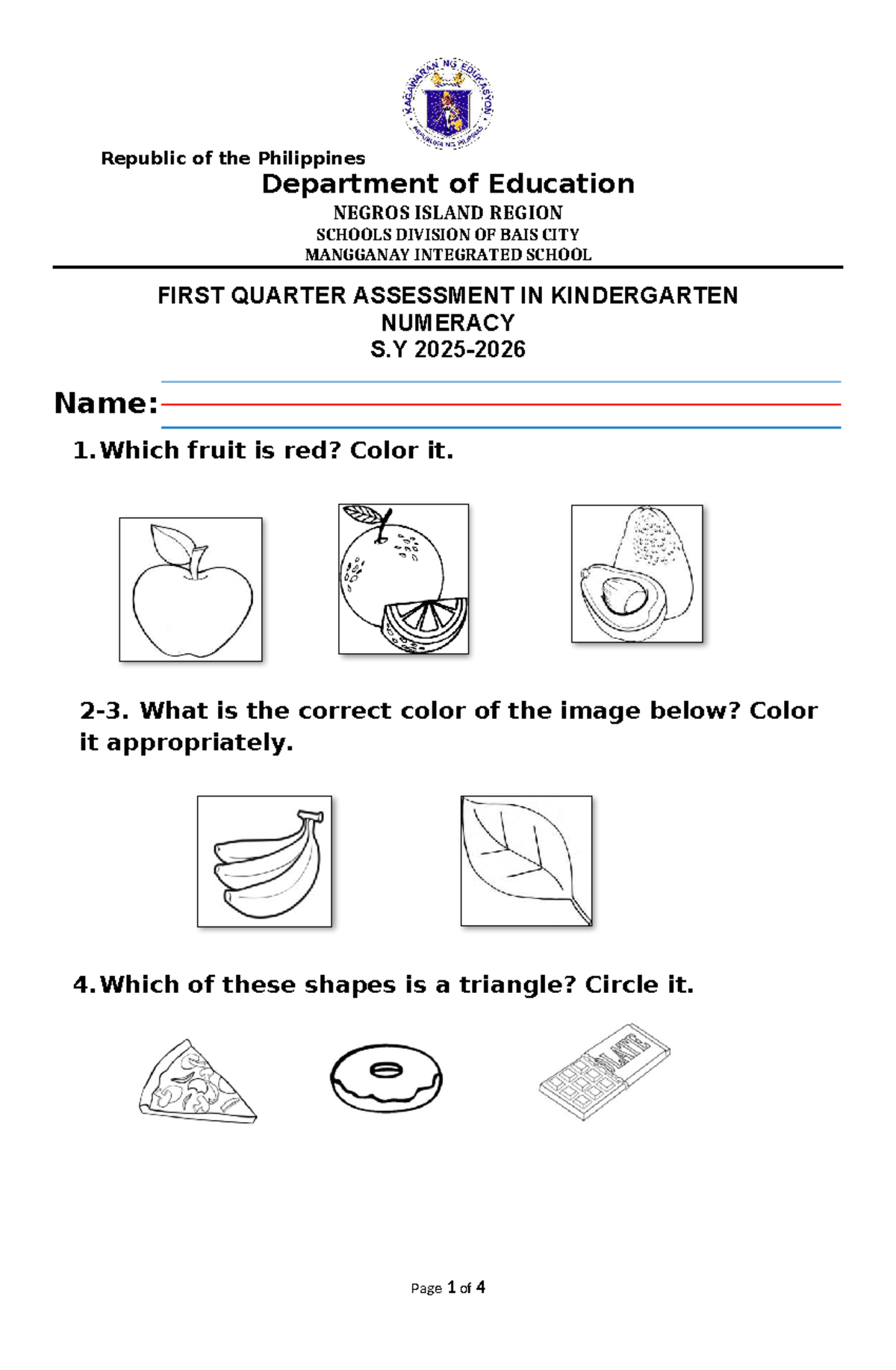 1st Quarter Assessment in Kindergarten Numeracy S.Y. - Studocu