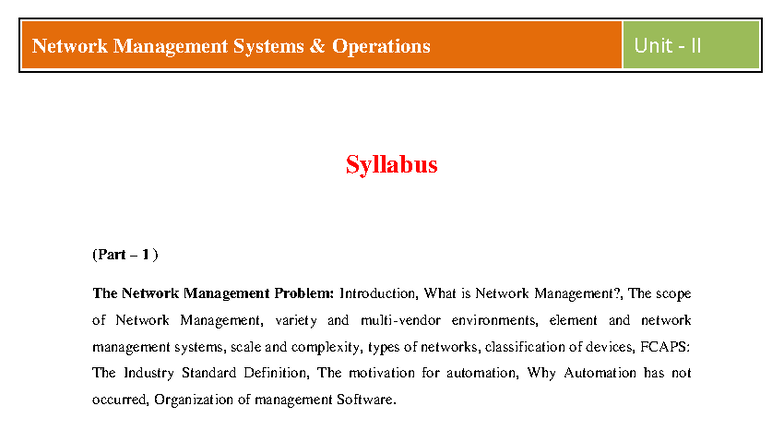 Network Management Systems Operations Unit II - NMS Notes - Studocu