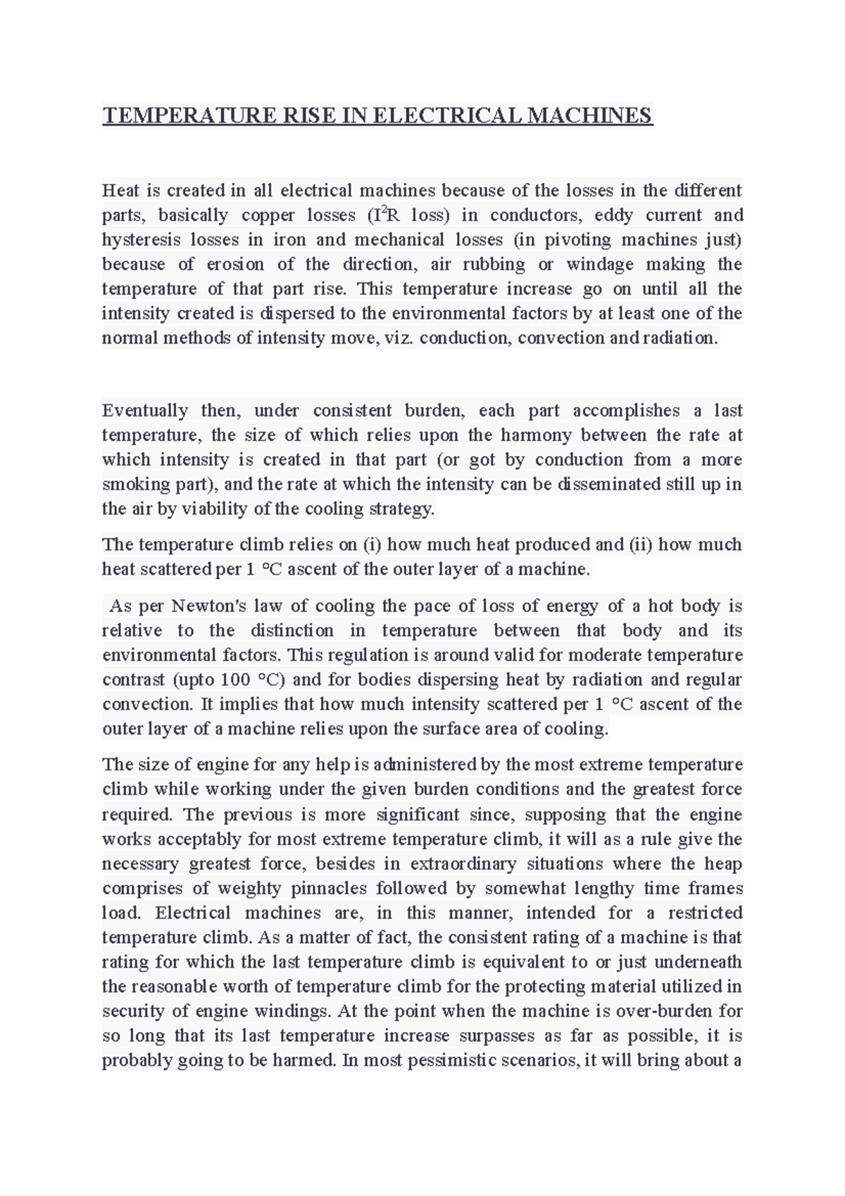 TEM 301: Analysis of Temperature Rise in Electrical Machines - Studocu