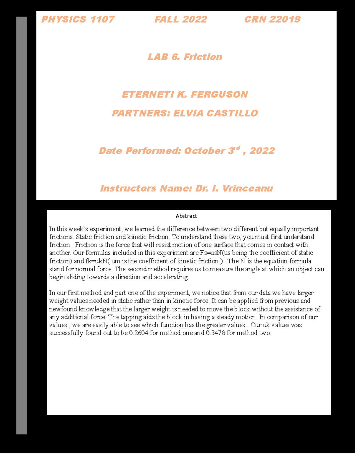 Physics Lab: Friction Experiment - Studocu