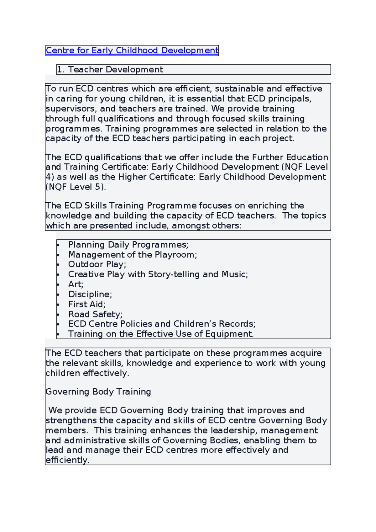 Capacity Building in Early Childhood Development (ECD) Programs - Studocu
