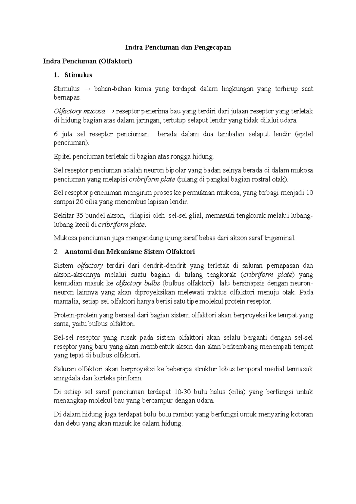 Sistem Olfaktori dan Gustatori - Indra Penciuman dan Pengecapan Indra ...