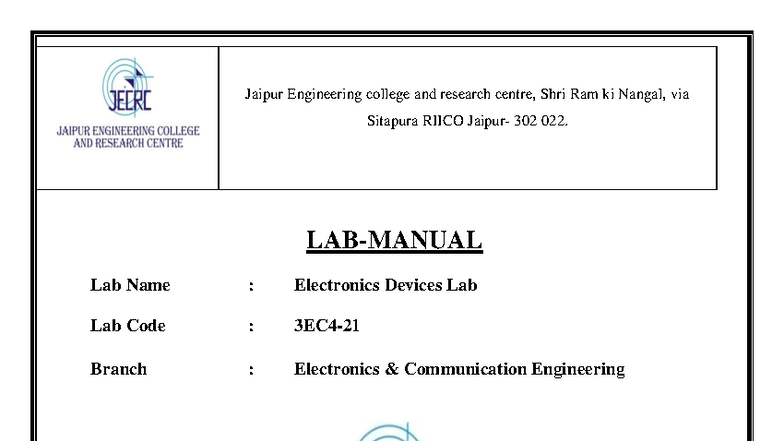 Electronics Devices Lab (EDC LAB) - Jaipur Engineering College - Studocu