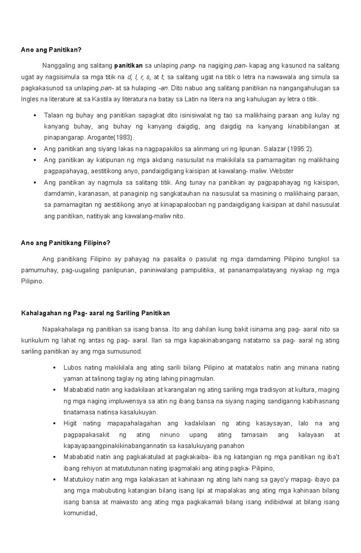 Aralin 1 - Ano ang Panitikan? Pangkalahatang-ideya ng FILIPINO - Studocu