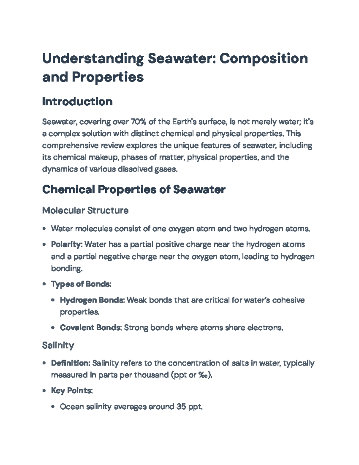 Understanding Seawater: Composition, Properties, and Environmental ...
