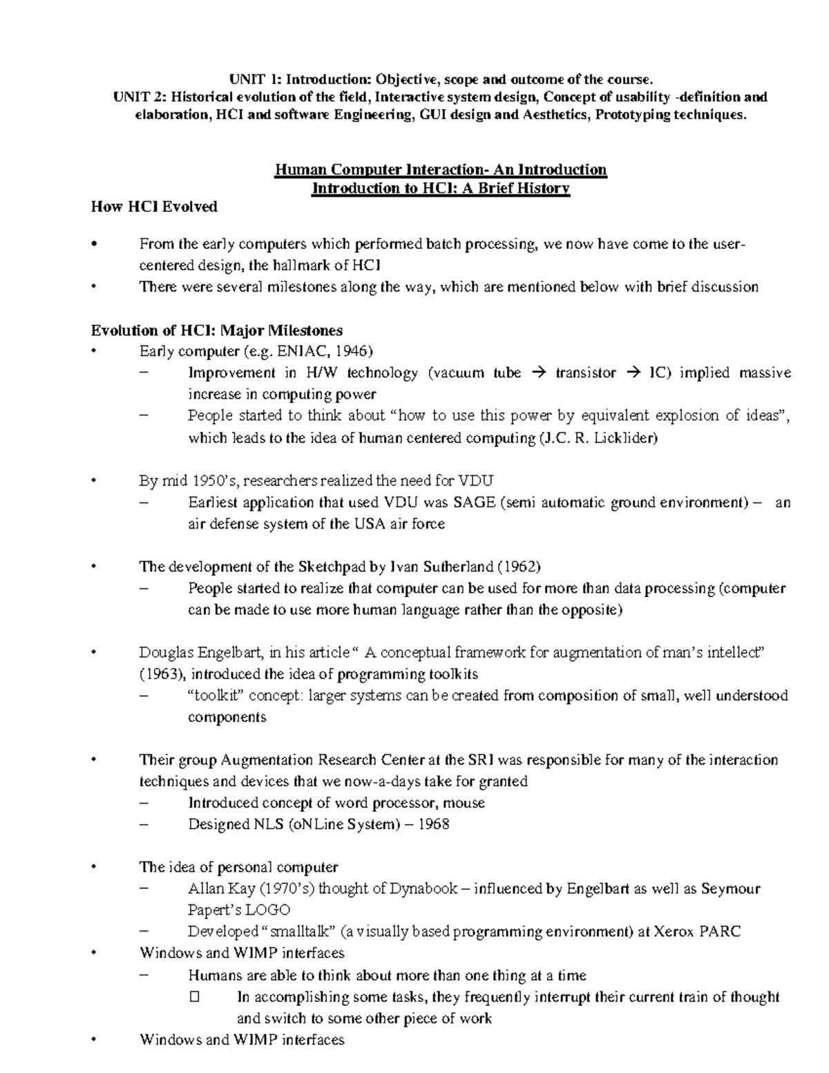 HCI Comprehensive Notes: Units 1 to 4 Overview and Key Concepts - Studocu