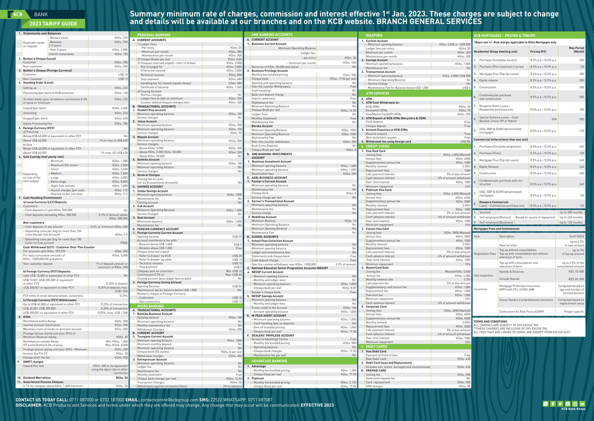 KCB Tariff Guide - Pricing and Charges Overview Q1 2023 - Studocu