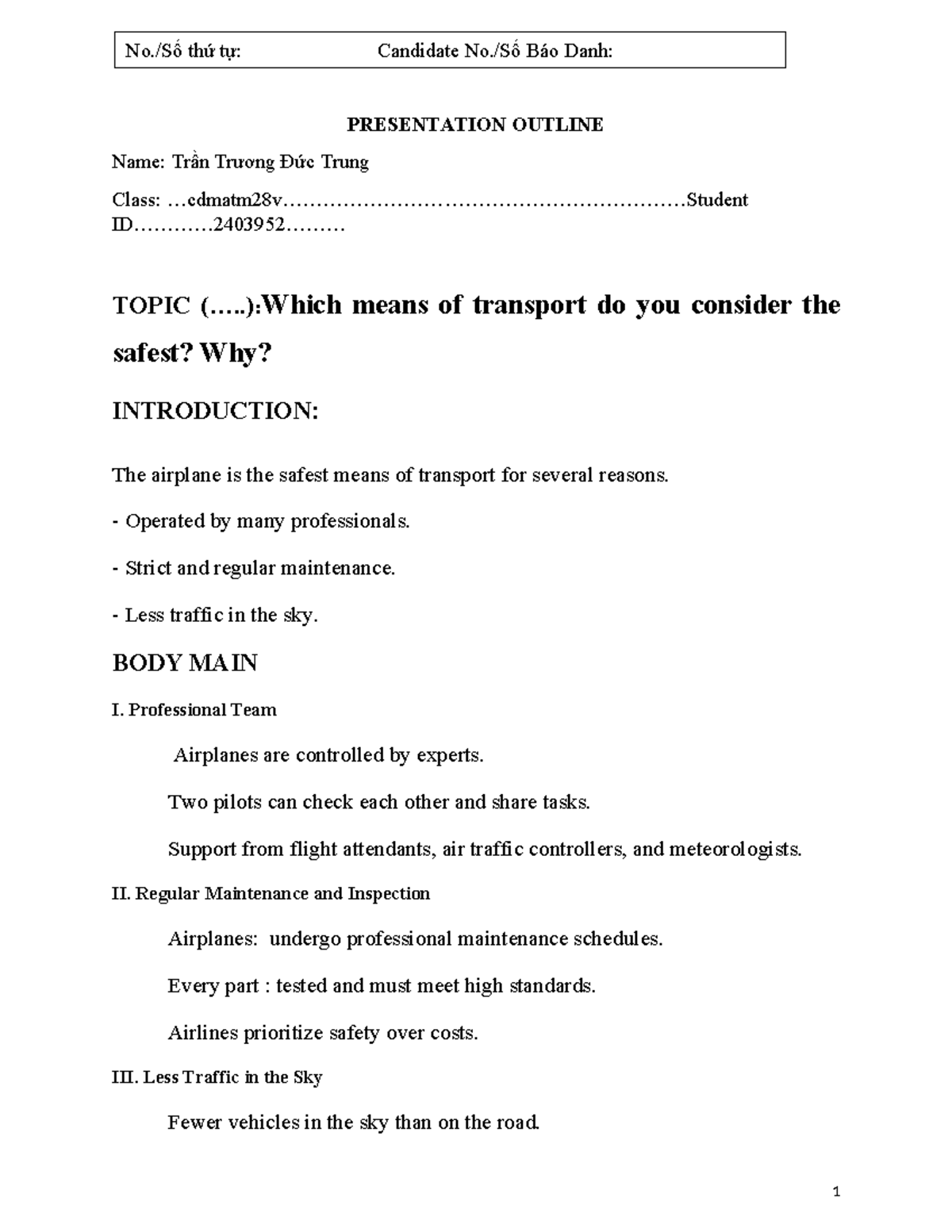 English Presentation 1: The Safest Means of Transport - Air Travel ...