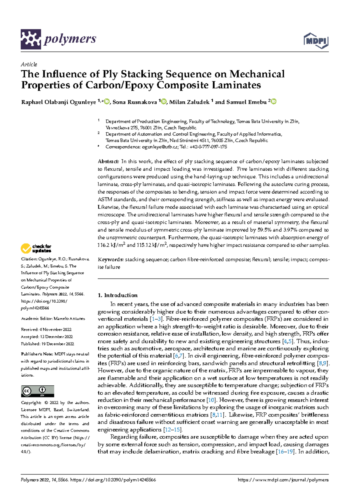 The Influence of Ply Stacking Sequence on Mechanical Properties of ...