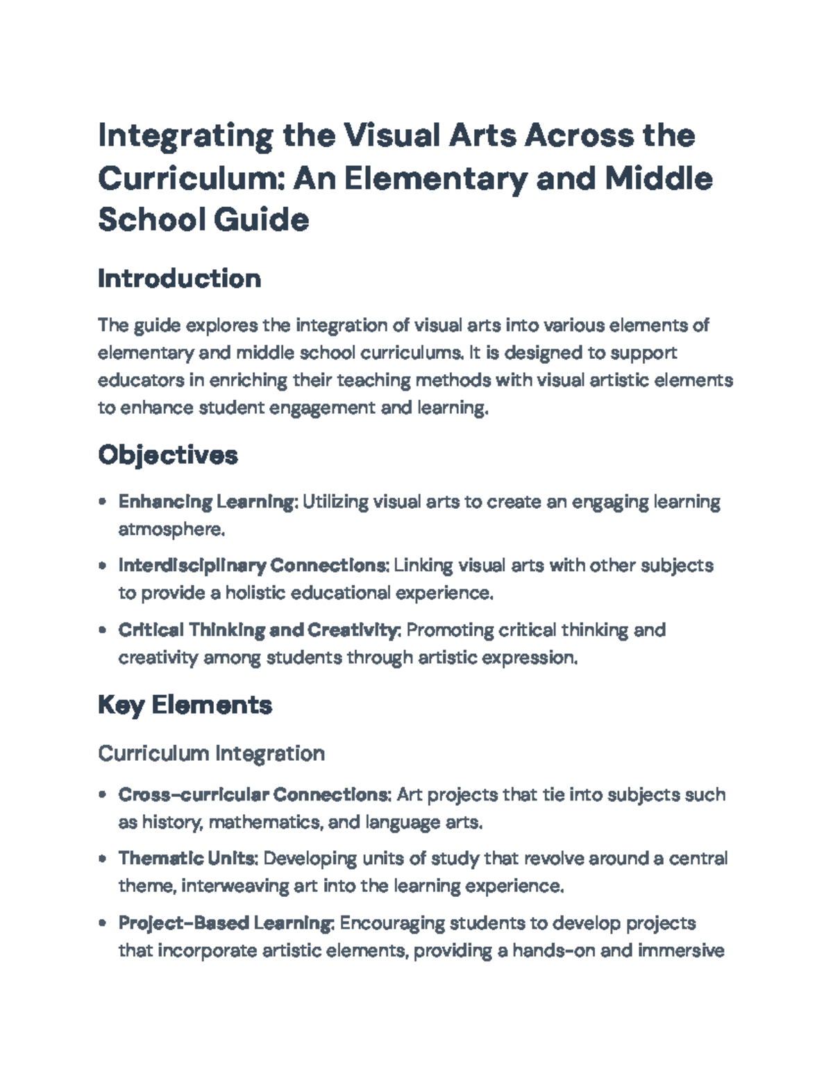Integrating Visual Arts in Elementary & Middle School Curriculum Guide ...