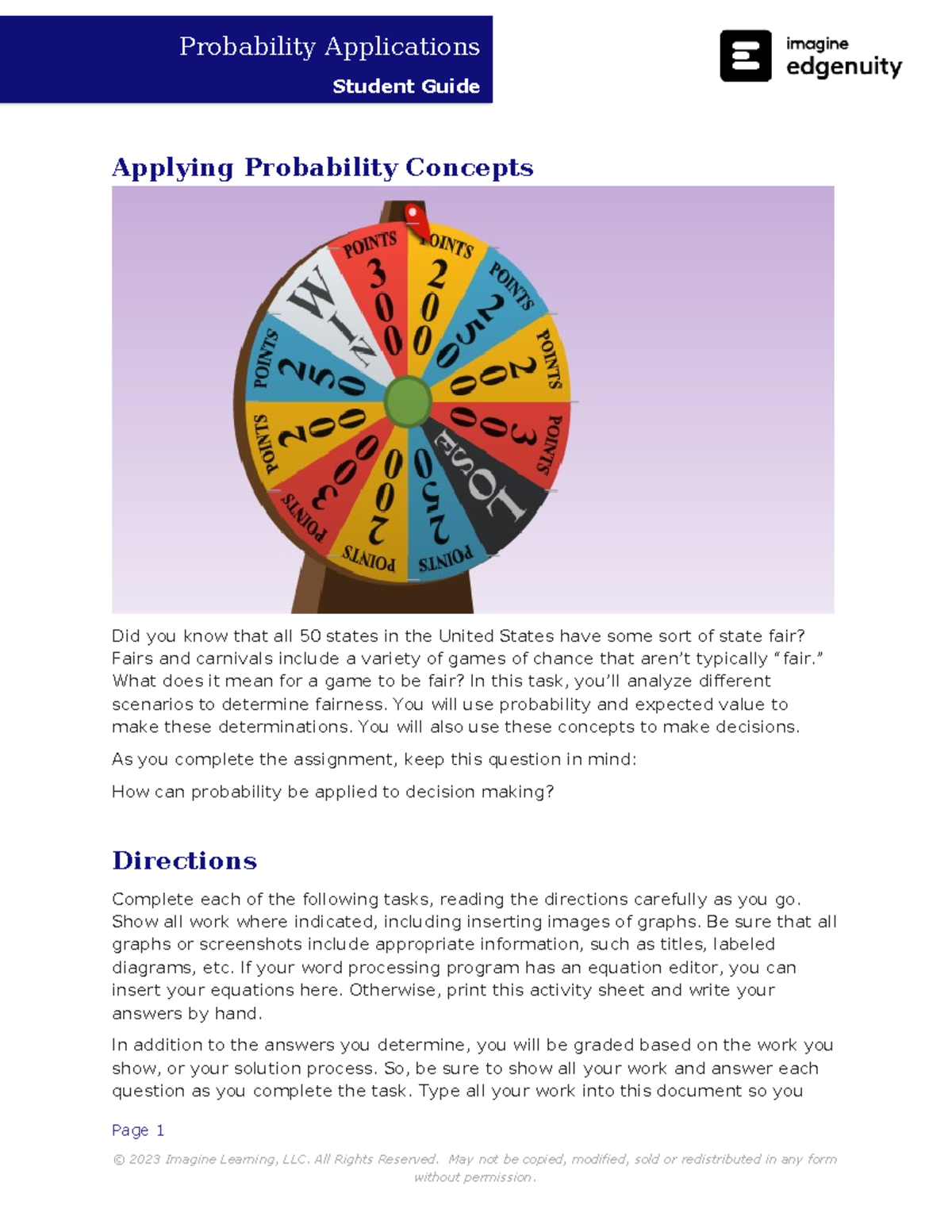 Applying Probability Concepts - Performance Task Student Guide - Studocu