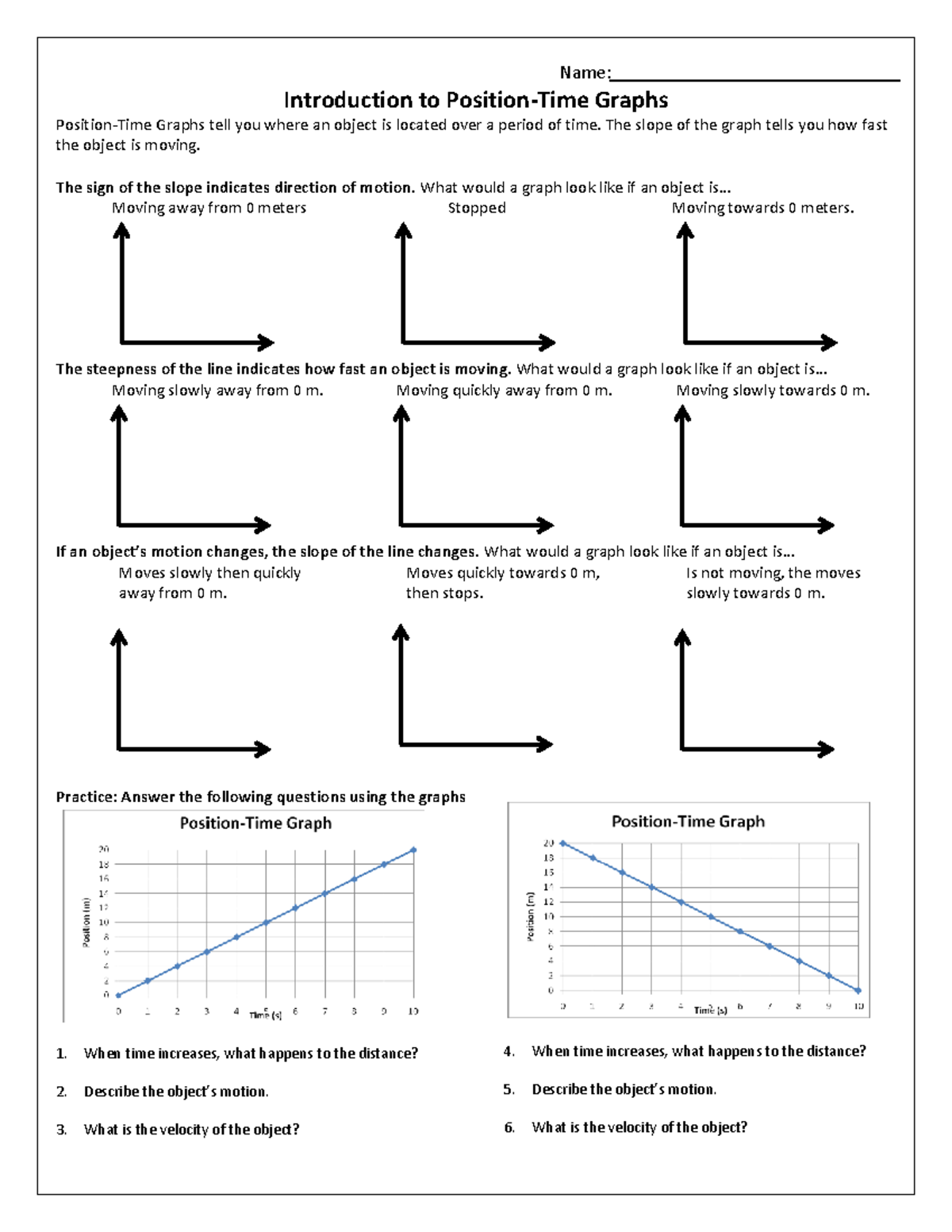Position-Time Graphs Practice 2: Analyzing Constant Velocity Motion ...