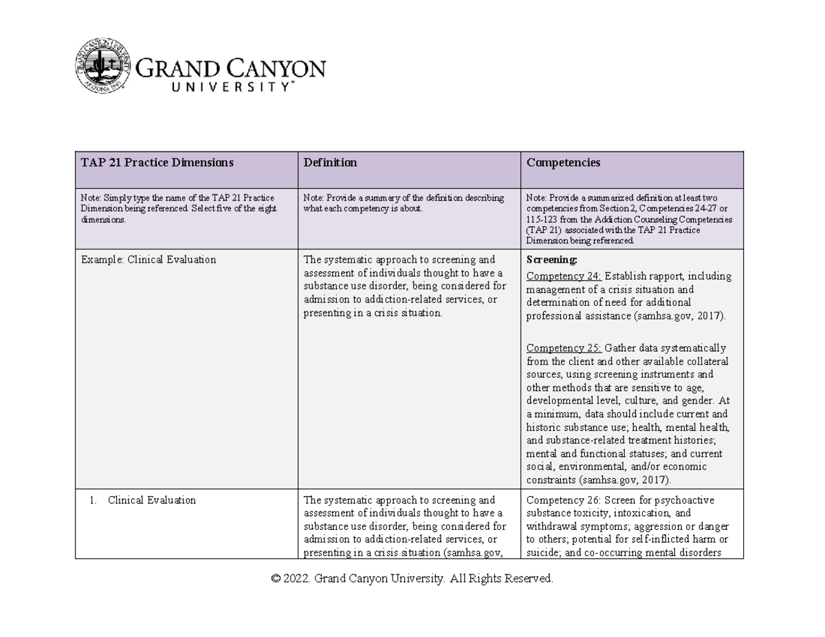 TAP 21 Practice Dimensions: Summary of Competencies and Definitions ...