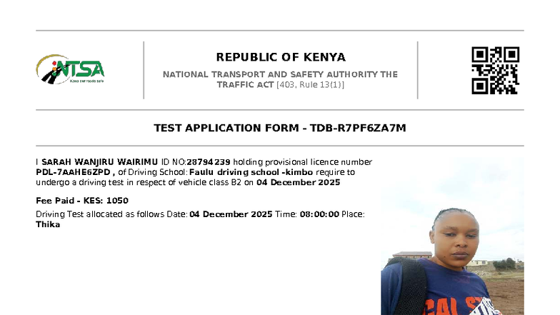 Driving Test Application Form - Class B2 - Faulu Driving School - Studocu