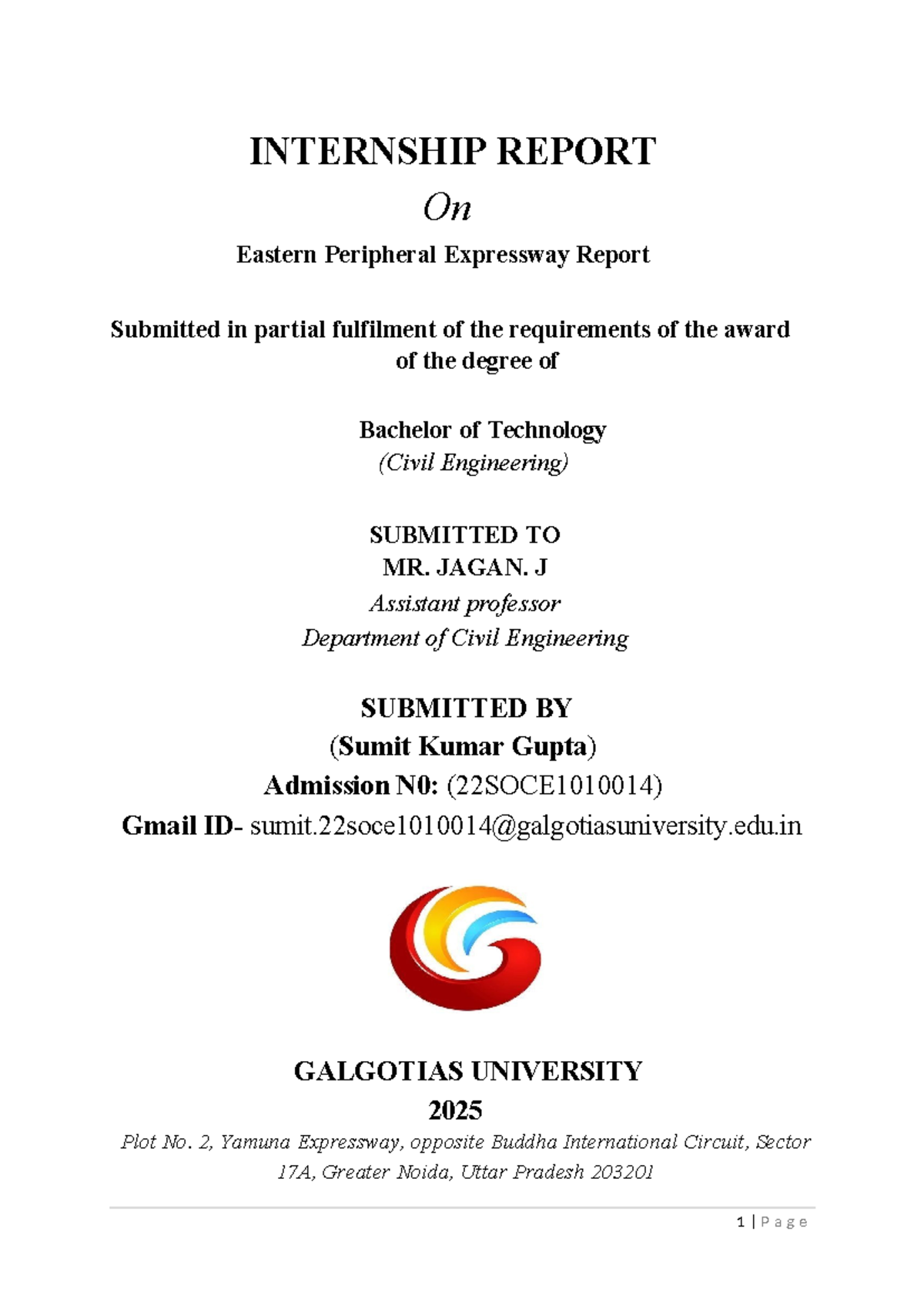 Summer Internship Report on Eastern Peripheral Expressway (B.Tech Civil ...