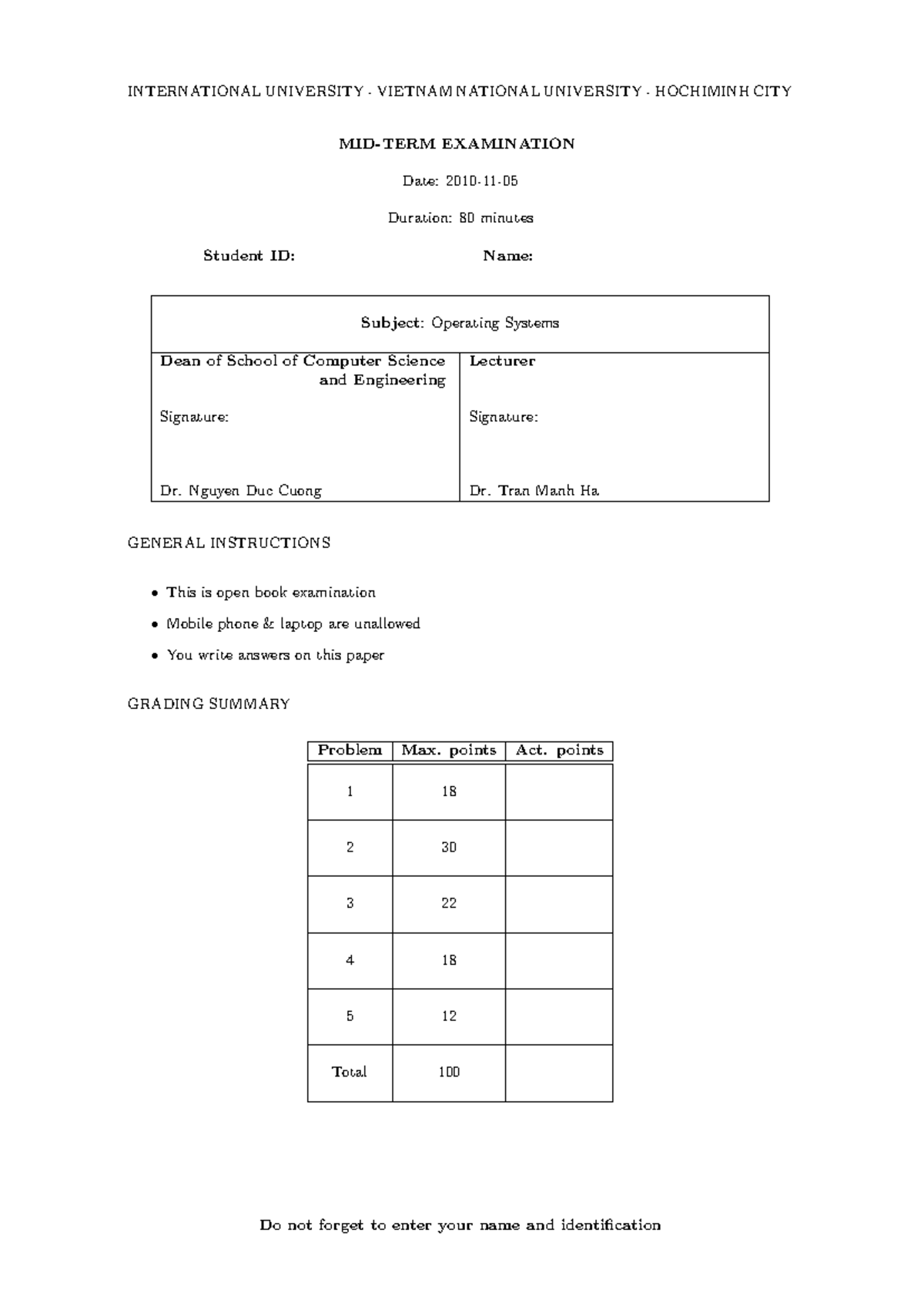 Midterm Exam Sample - Operating Systems (CS101) - Studocu