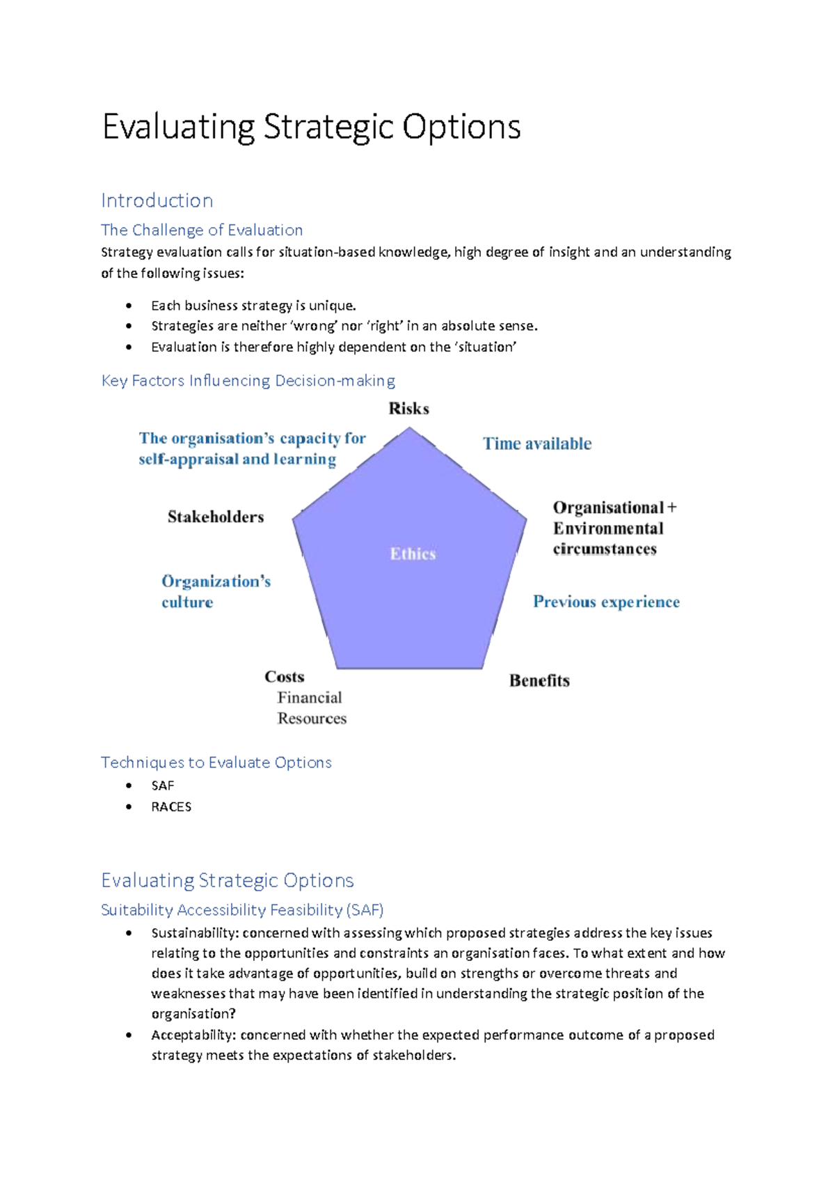 Evaluating Strategic Options: Key Factors and Techniques (BUS 101 ...