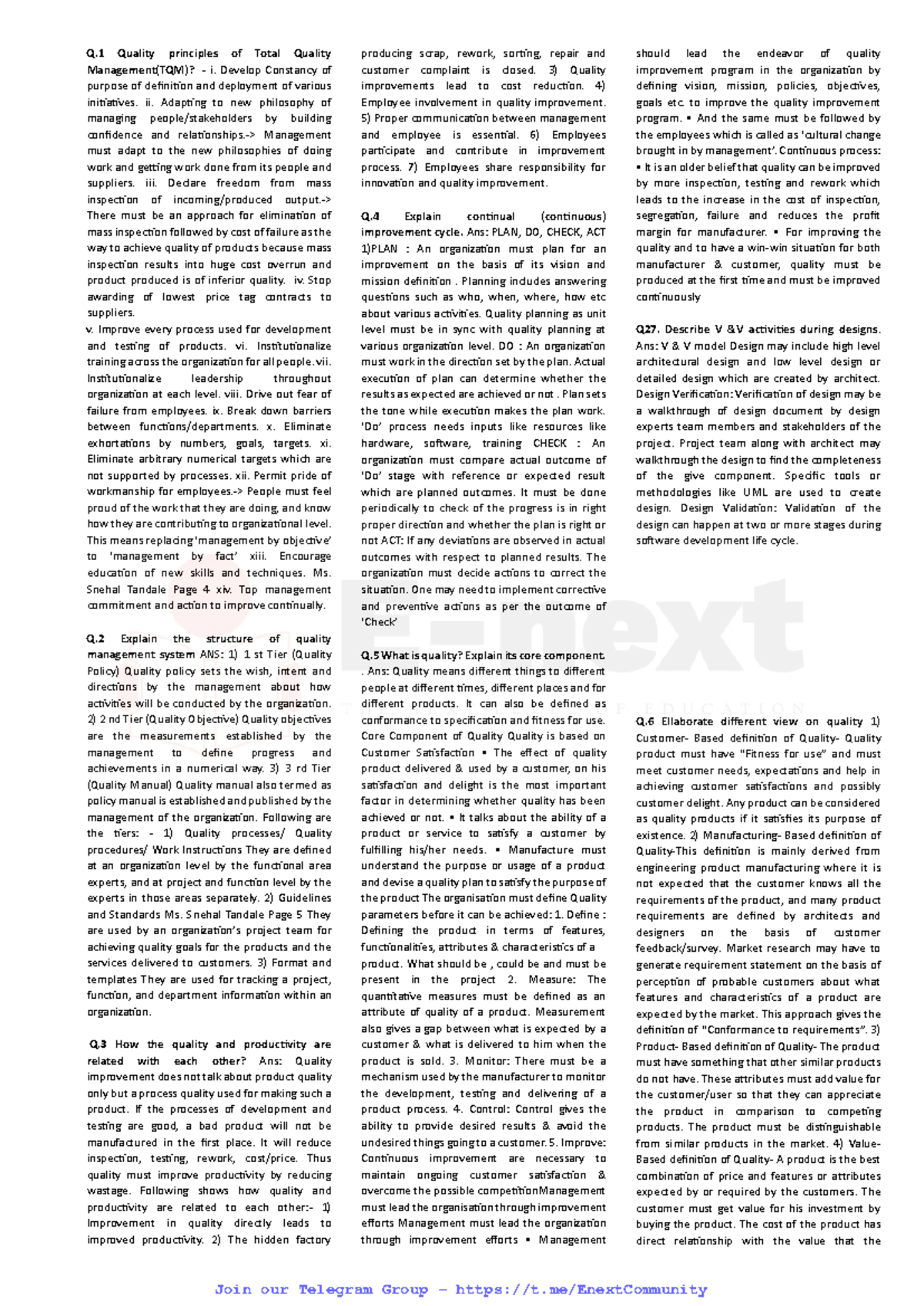 SQA Complete (E-next) - Important Questions on Total Quality Management ...
