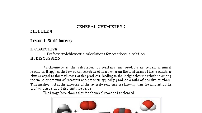 General Chemistry 2 (CHEM 102) Module 4: Stoichiometry Lesson 1 - Studocu