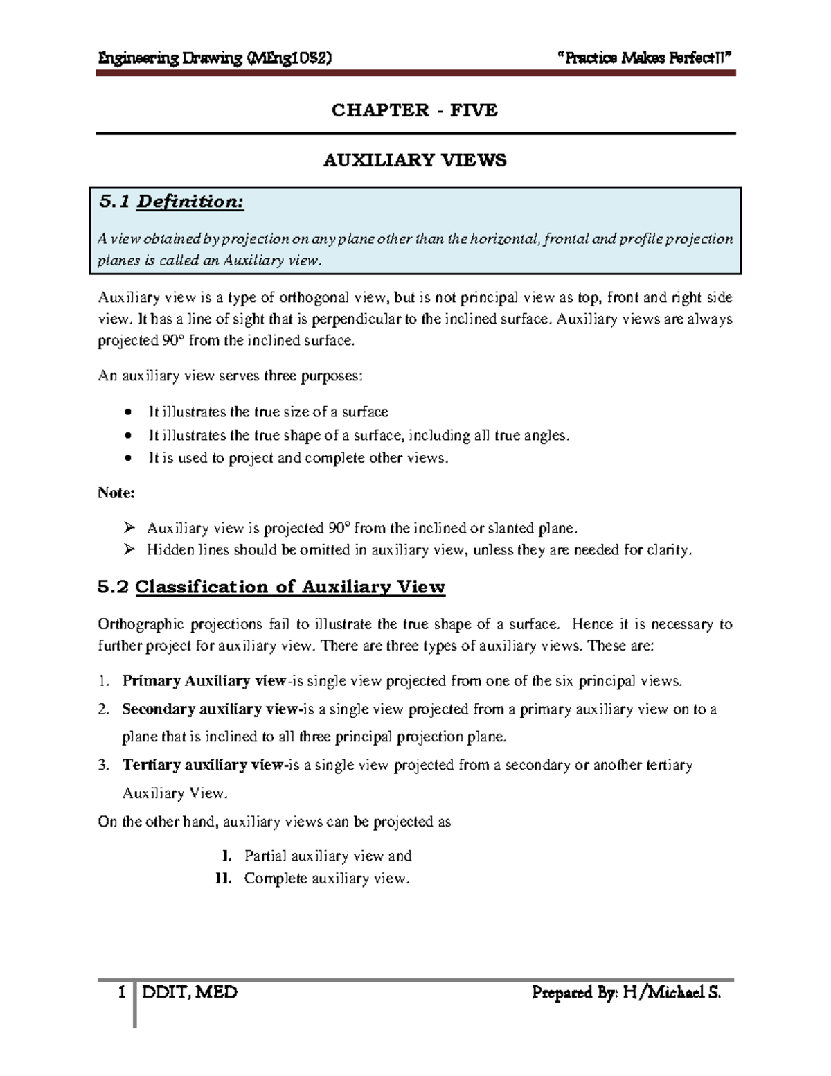 CH-5 Auxiliary Views: Understanding Projections in Engineering Drawing ...