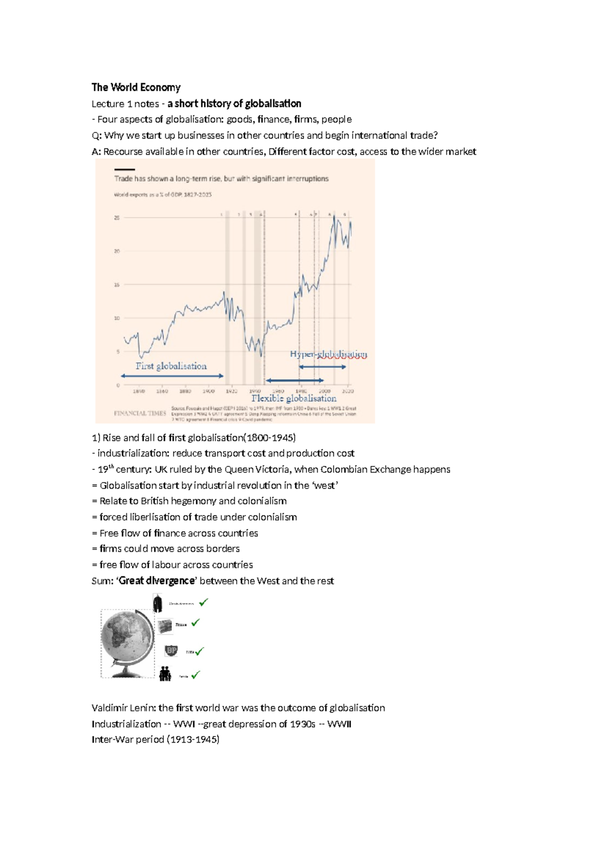 Lecture 1: A Brief History of Globalisation in the World Economy - Studocu