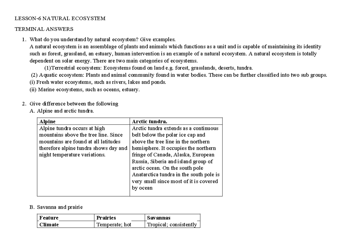 Lesson 6 Notes - XII EVS: Understanding Natural Ecosystems - Studocu