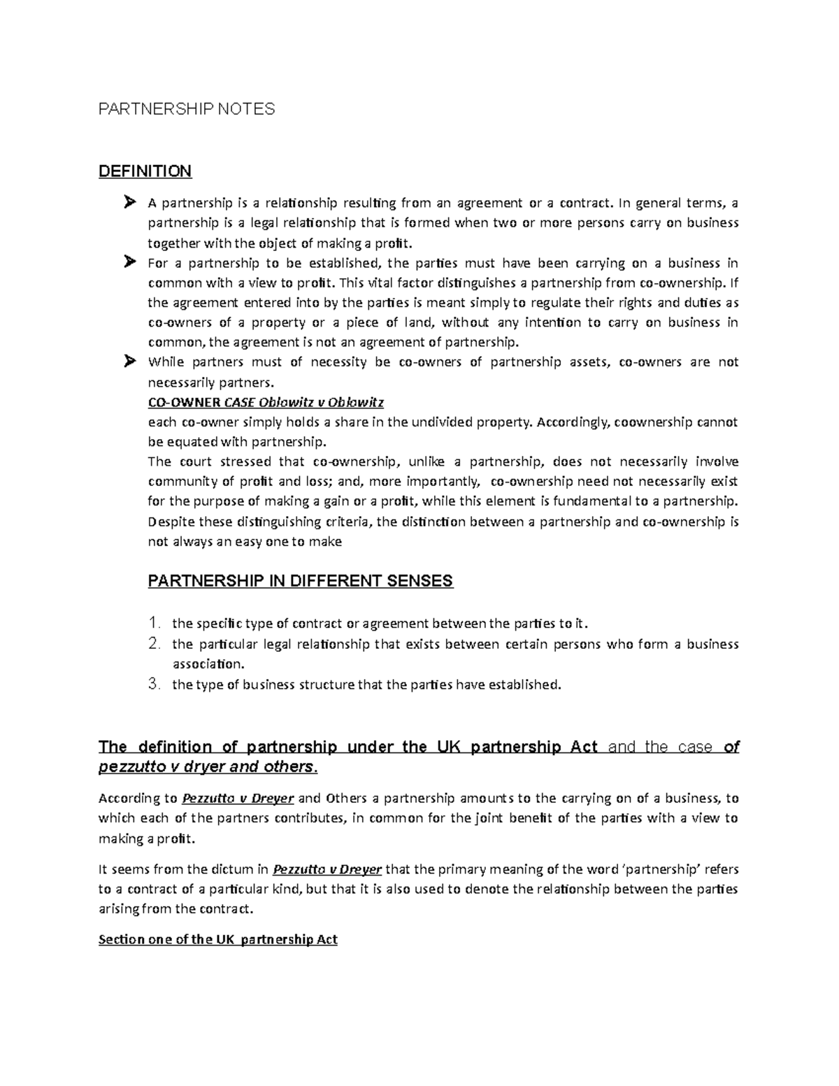 Partnership Notes - PARTNERSHIP NOTES DEFINITION A partnership is a ...