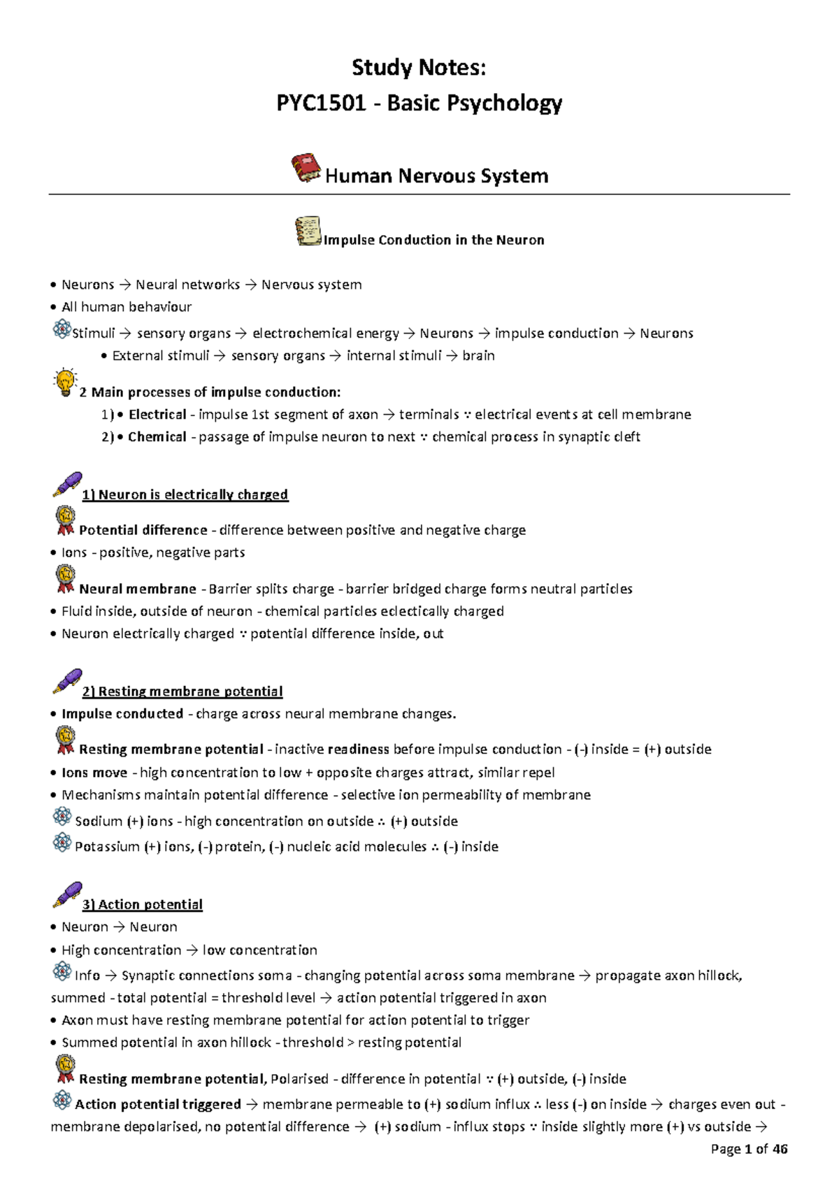 PYC1501 Basic Psychology: Study Notes on the Human Nervous System - Studocu