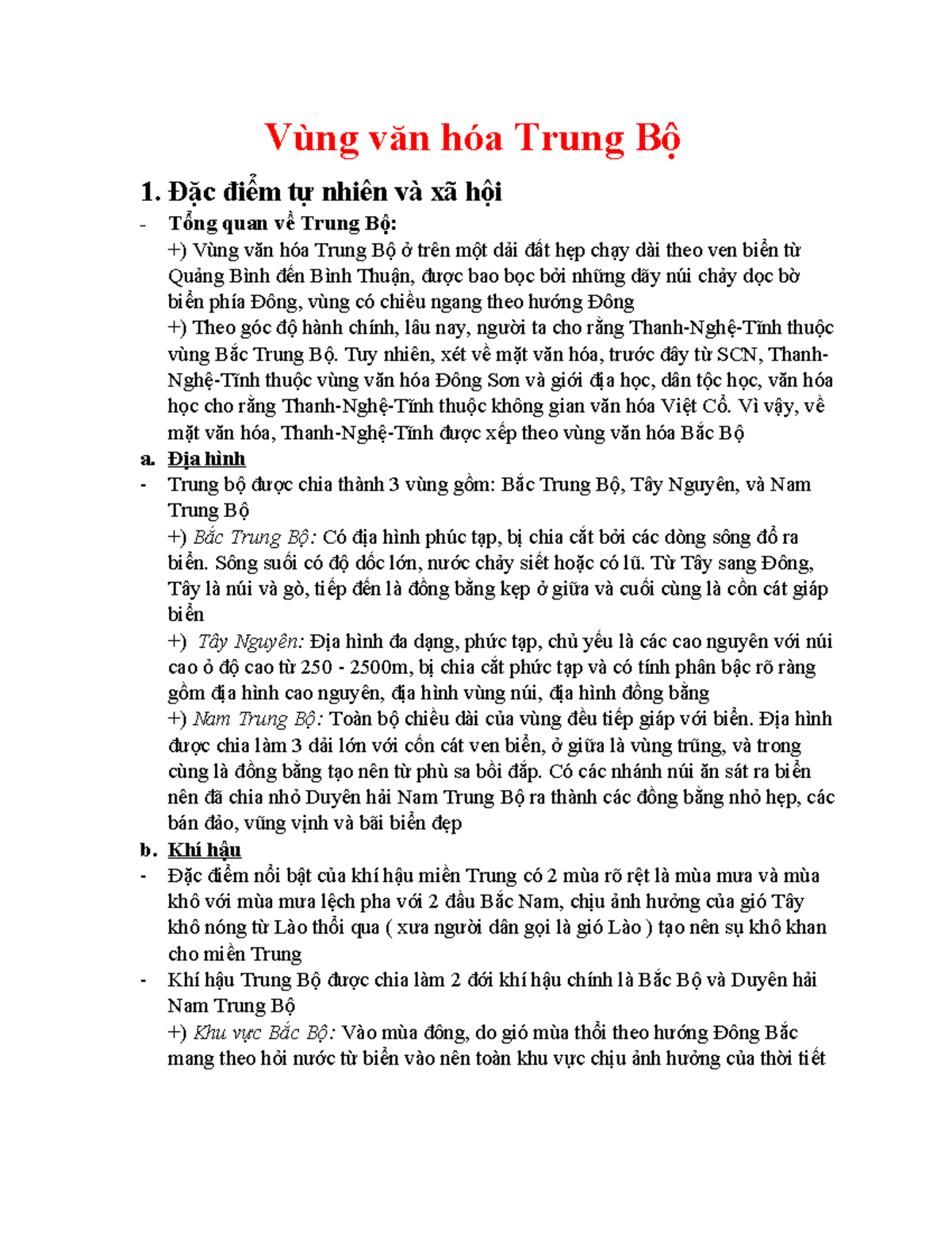Văn hóa Trung Bộ: Đặc điểm tự nhiên và xã hội (VHTB) - Studocu