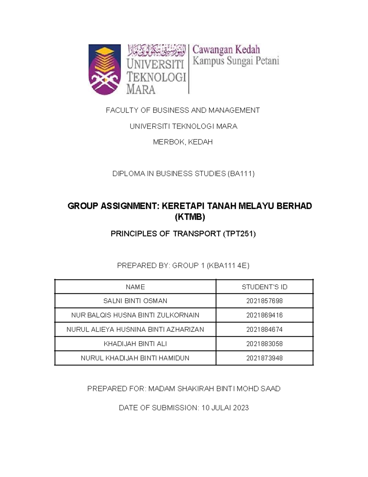 TPT251 Group Assignment Report - FACULTY OF BUSINESS AND MANAGEMENT ...