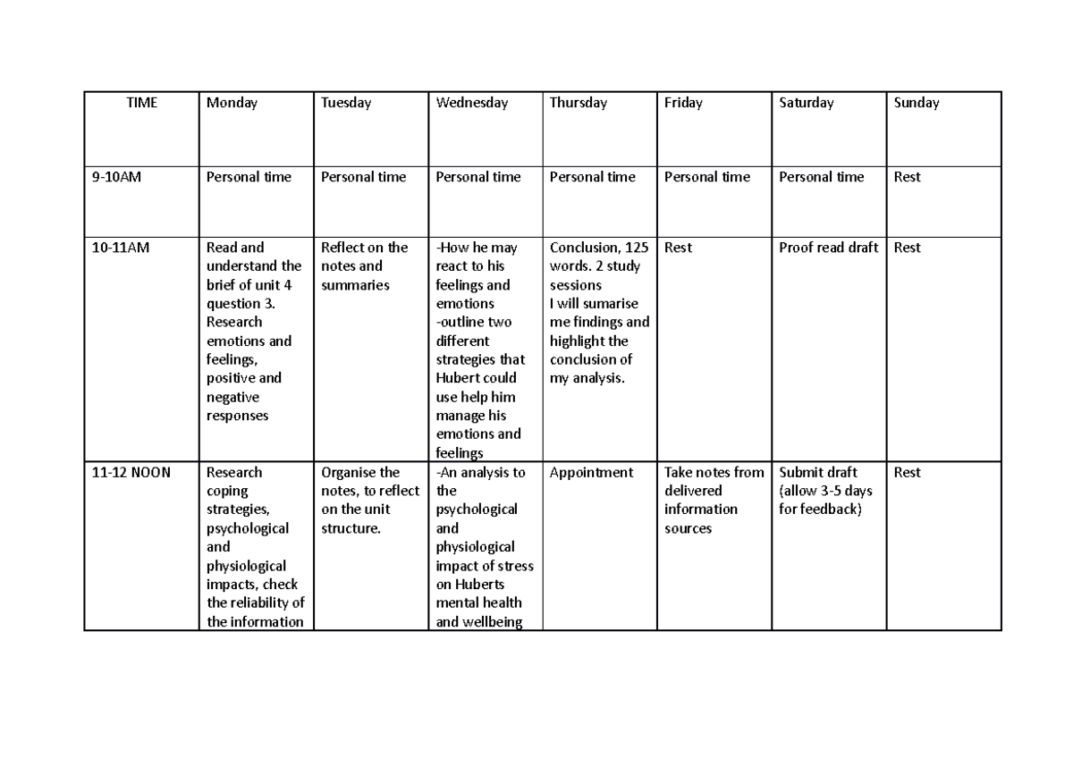 UNIT 3 Question 1 2002 475 326 - TIME Monday Tuesday Wednesday Thursday ...